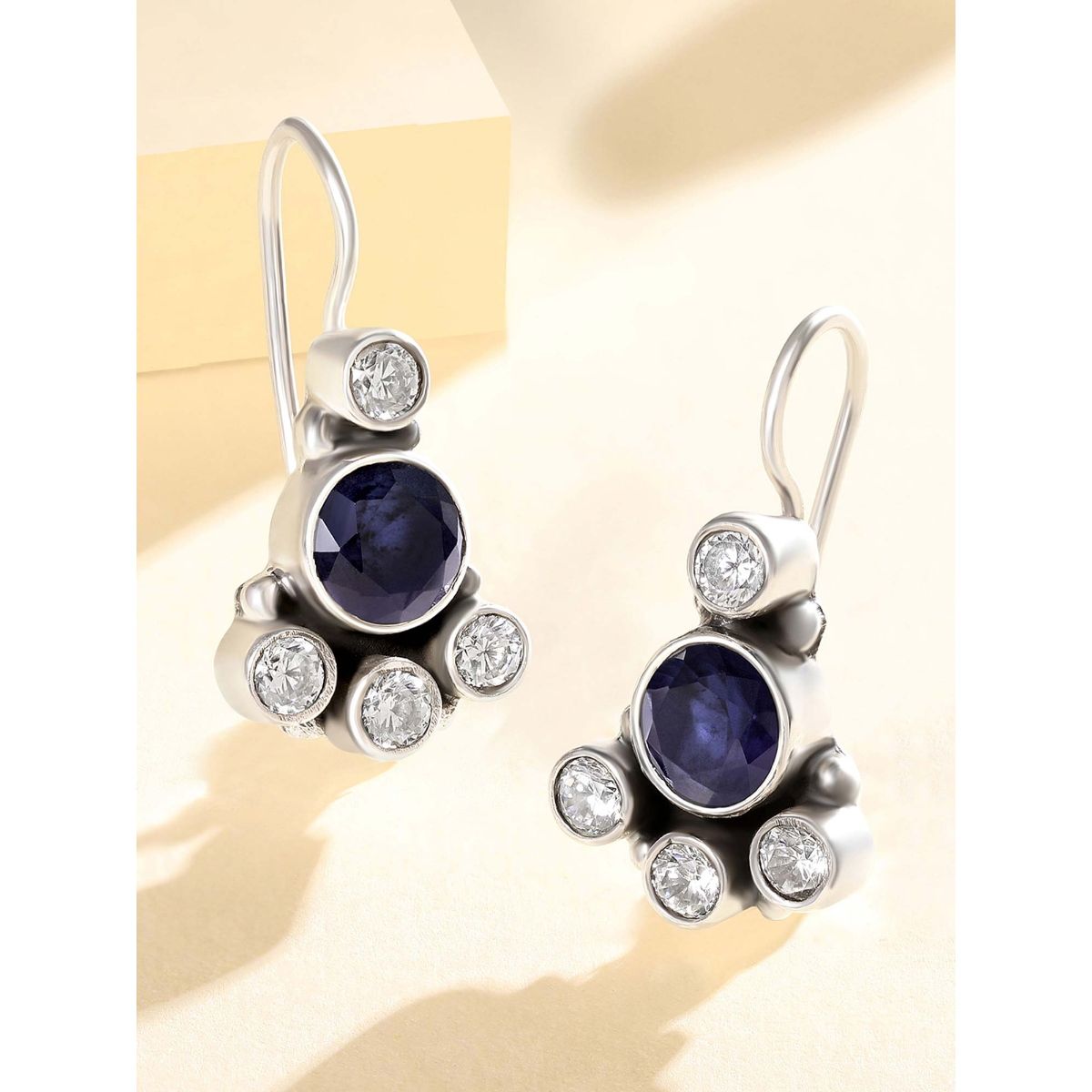 Buy Peora 925 Sterling Silver CZ Oxidised Finish Anti Tarnish Blue Faux ...