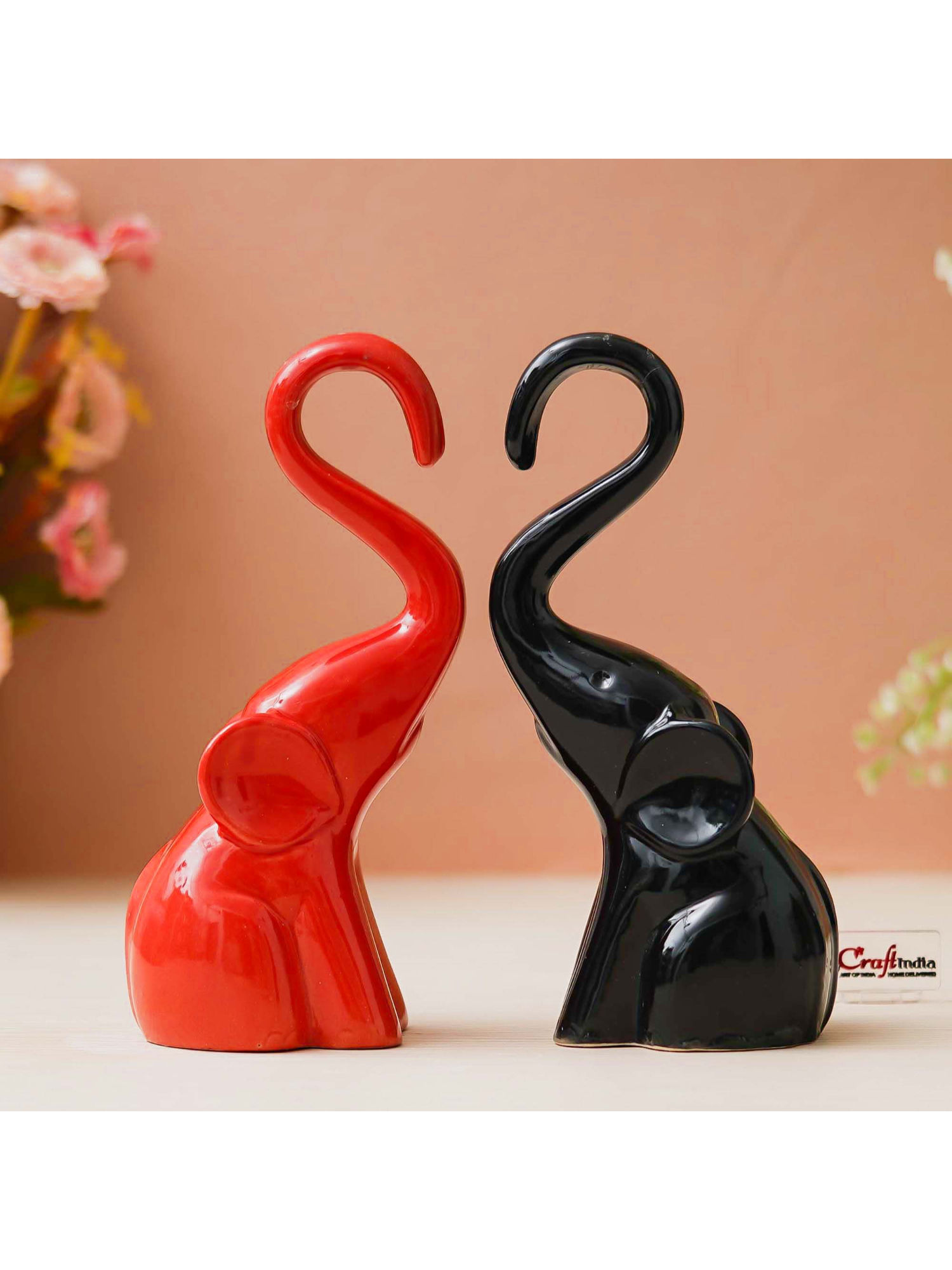 Buy eCraftIndia Black Red Resin Couple Elephant Animal Figurines (Pack ...