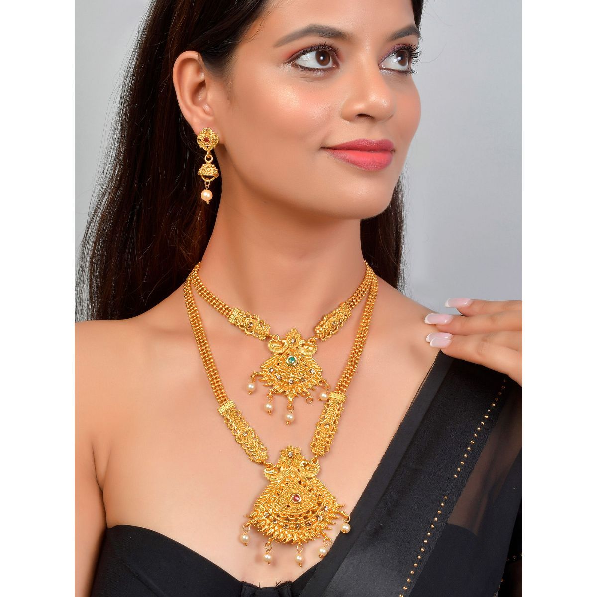 Buy Silvermerc Designs South Indian Layered Temple Jewellery Set Online