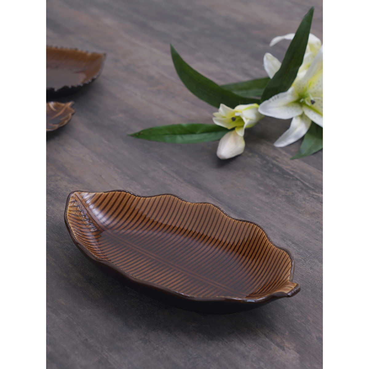 Buy Pure Home + Living Pear Beige Leaf Platter Online