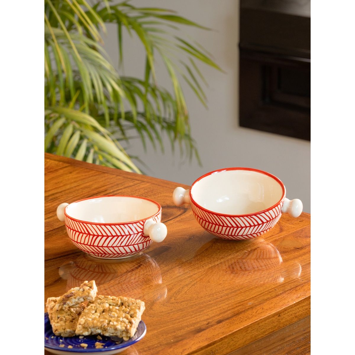ExclusiveLane Red Chevrons Hand-Painted Ceramic Serving Bowls: Buy ExclusiveLane Red Chevrons ...