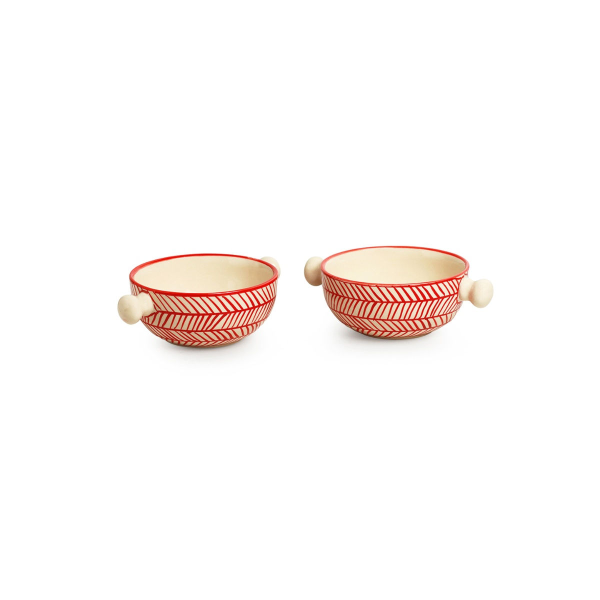 ExclusiveLane Red Chevrons Hand-Painted Ceramic Serving Bowls: Buy ExclusiveLane Red Chevrons ...