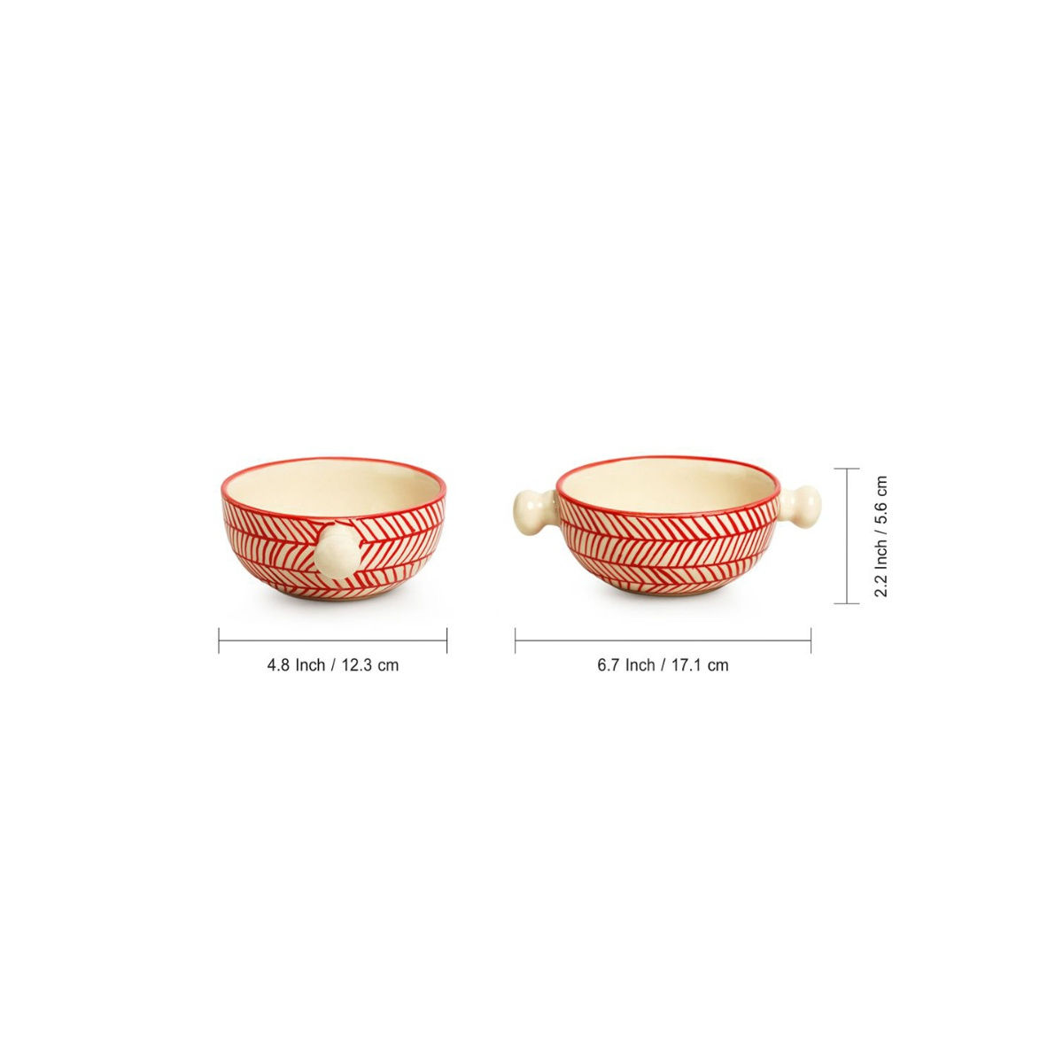 ExclusiveLane Red Chevrons Hand-Painted Ceramic Serving Bowls: Buy ExclusiveLane Red Chevrons ...