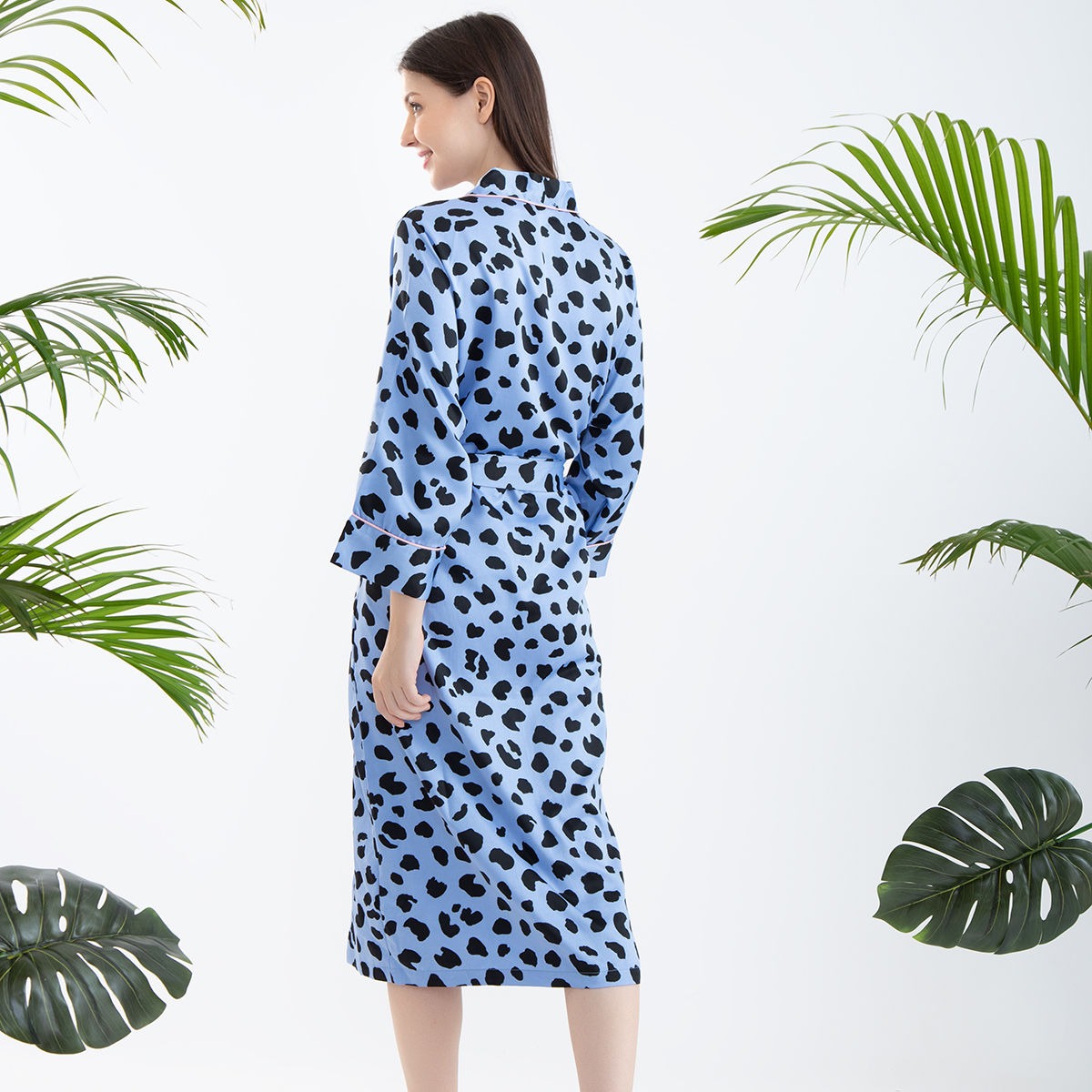 Clovia Satin Printed Sleep Robe-Blue (XL): Buy Clovia Satin Printed ...