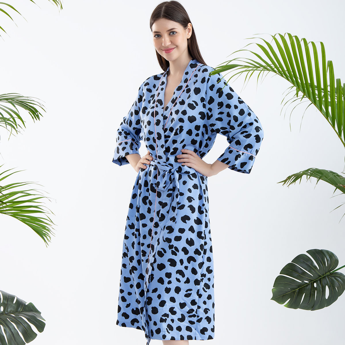 Clovia Satin Printed Sleep Robe-Blue (XL): Buy Clovia Satin Printed ...