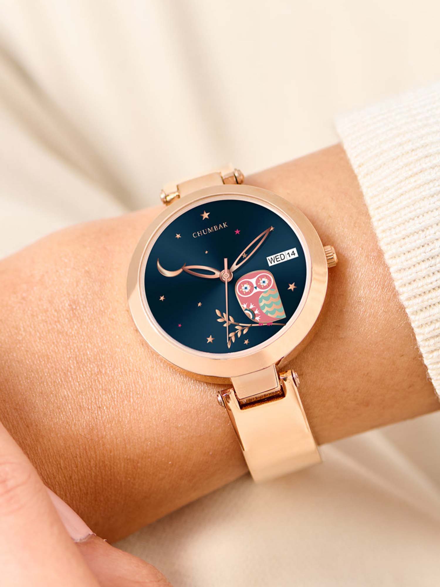Buy Chumbak Nocturnal Metal Rose Gold with Navy Blue Dial Watch (New ...