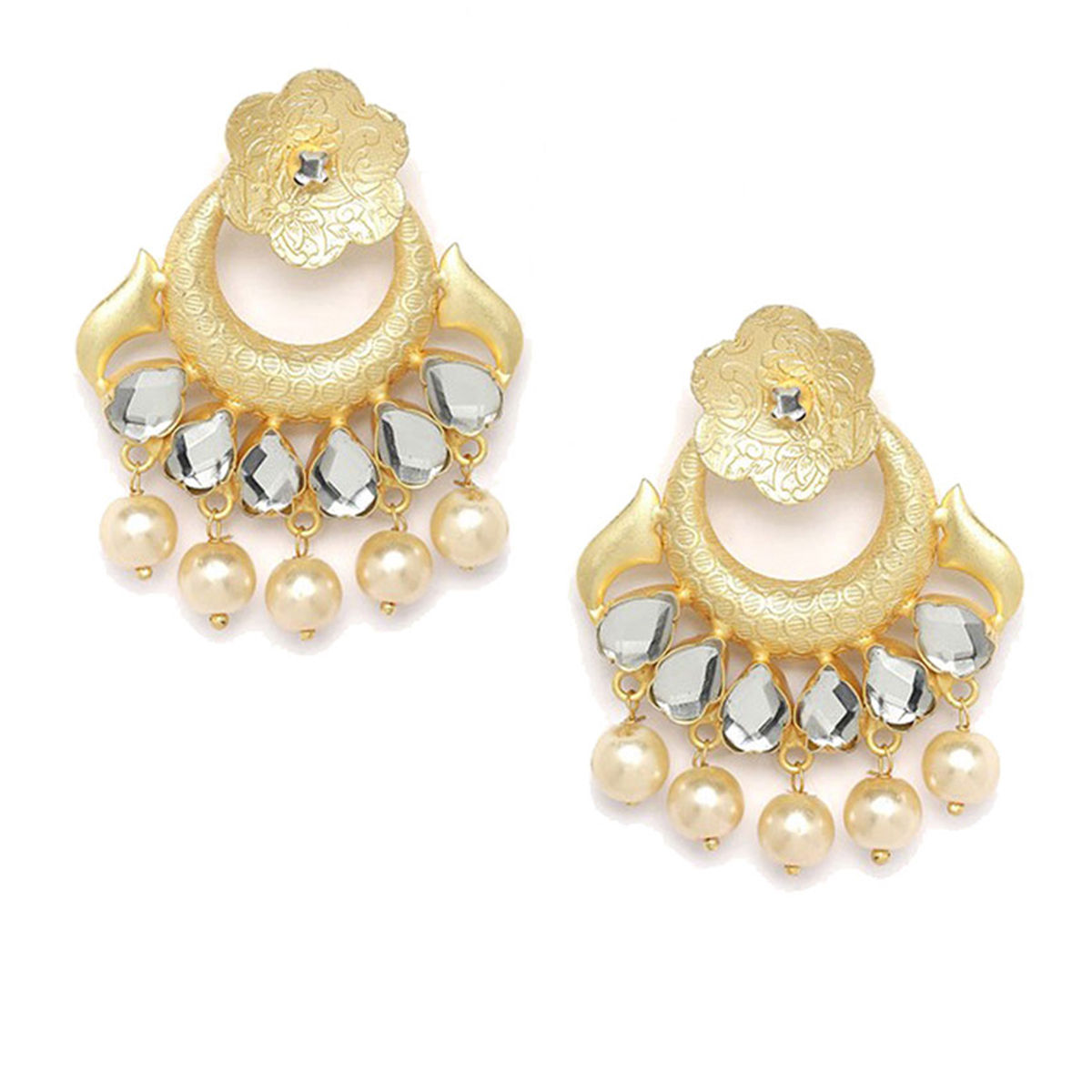 Buy PANASH Gold-Toned White Crescent Shaped Chandbalis Online Buy PANASH Gold-Toned White Crescent Shaped Chandbalis Online