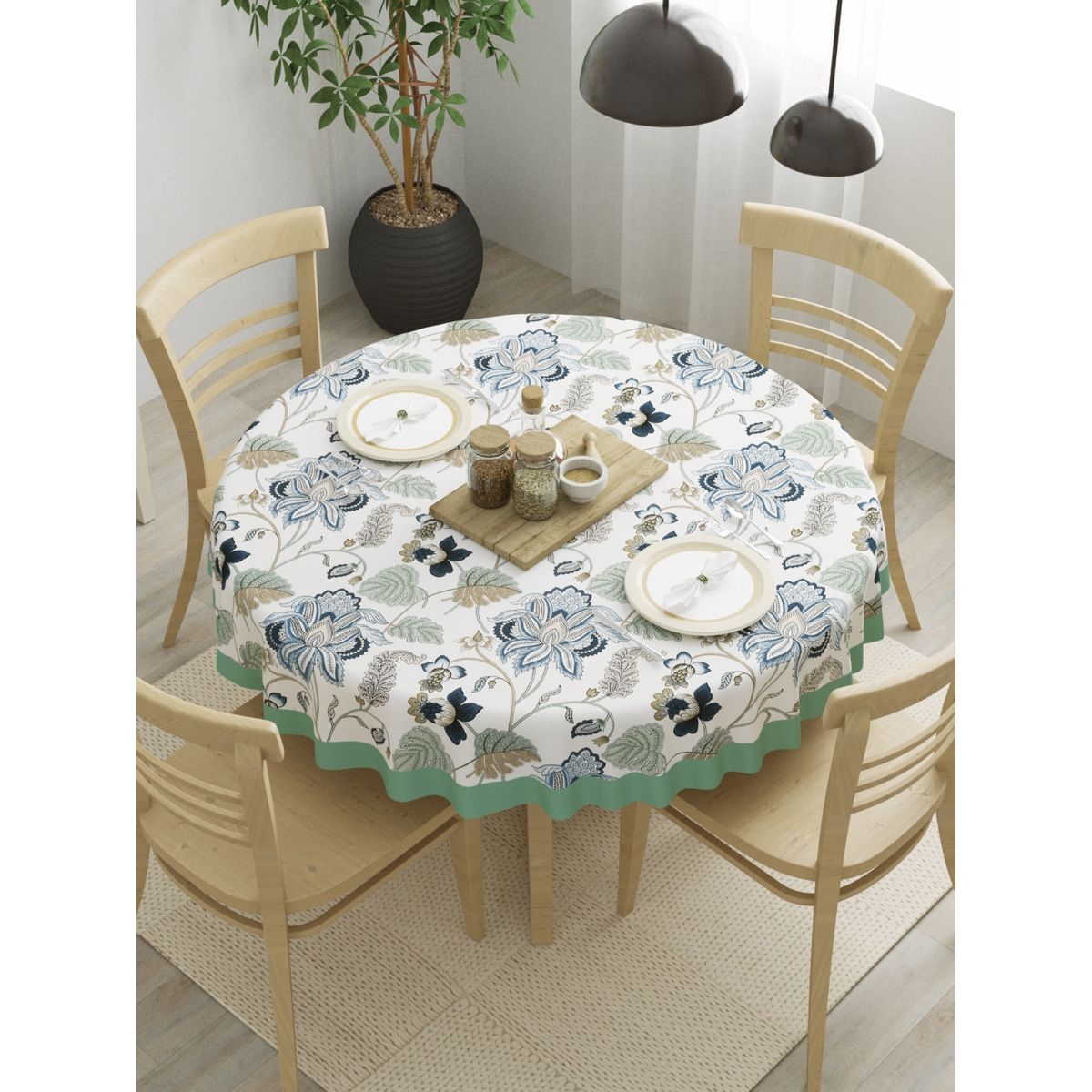 Buy The Home Story Cotton 4 Seater Round Table Cover 60 x 60 Inch Green ...