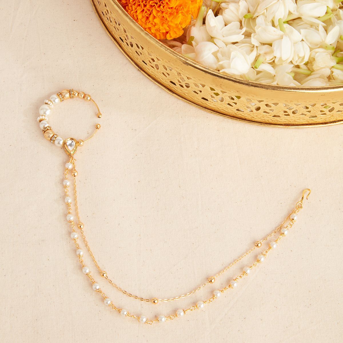 Buy Azai by Nykaa Fashion Bridal Pearl Nath With Gold Chain Online