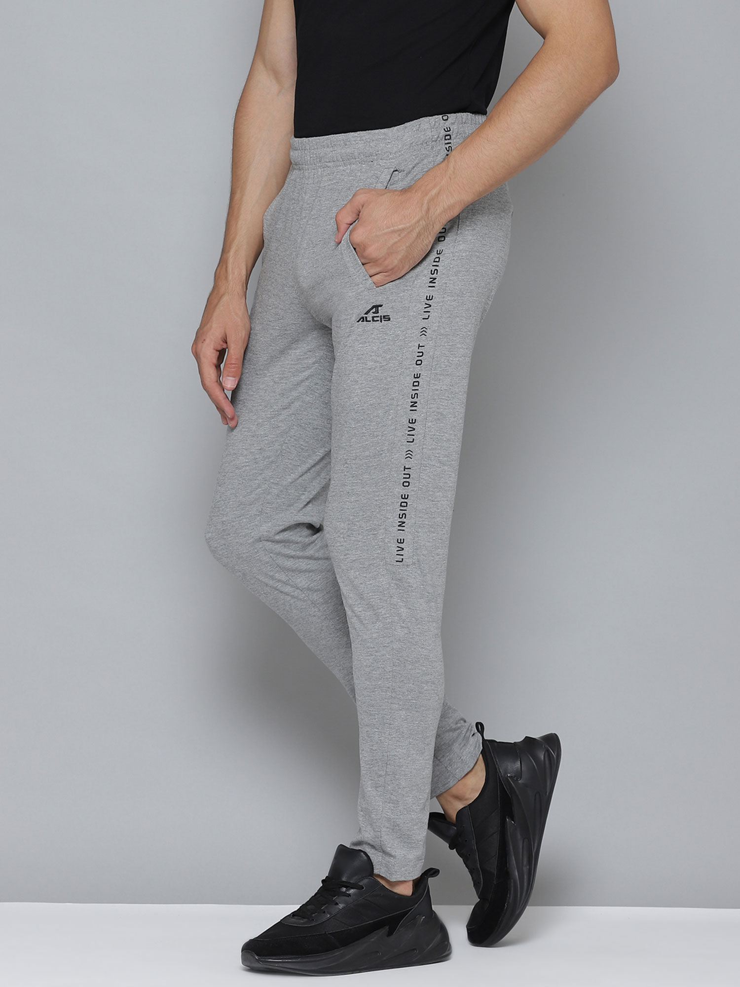 Buy Alcis Men Grey Melange Solid Regular Fit Track pant Online