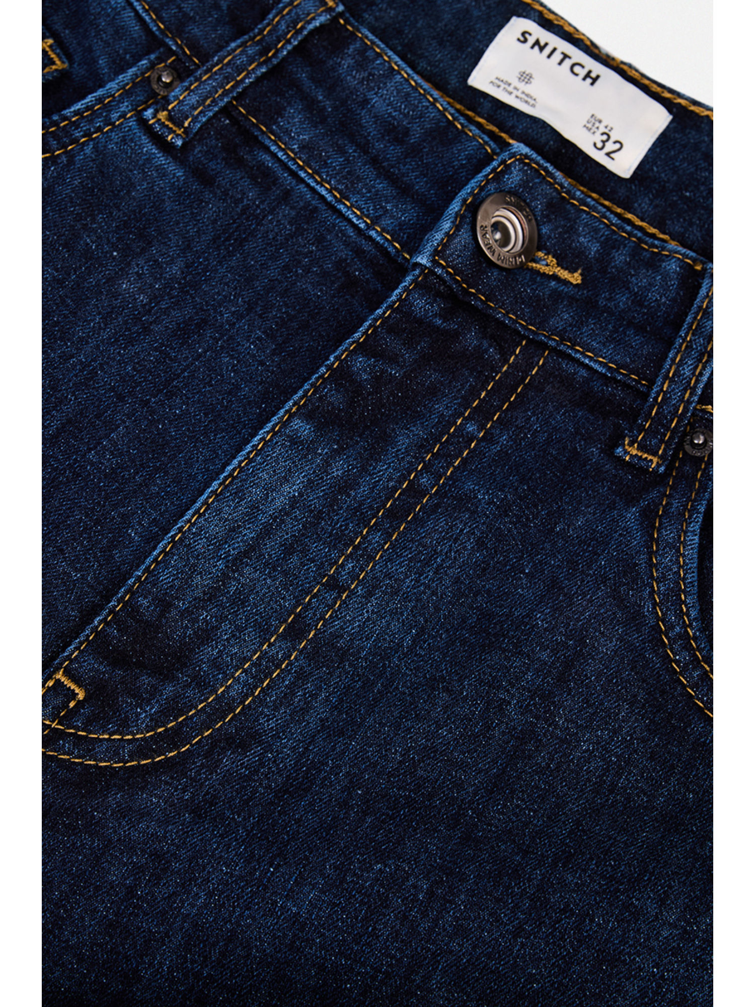 Buy Snitch Dark Blue Washed Straight Casual Jeans for Men Online