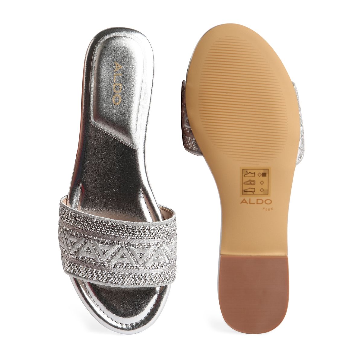 Buy Aldo Ghalia Textile Silver Embellished Sandals Online