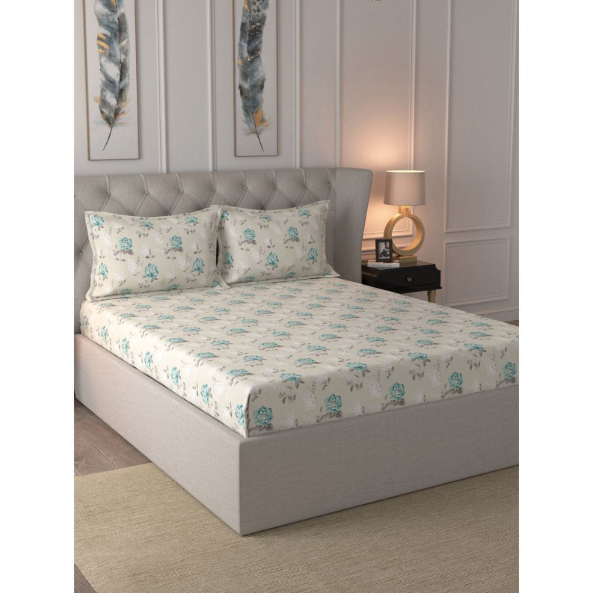 Buy Maspar Hermosa 210TC Giardino Laurel Cotton Blue Single Bed Sheet ...