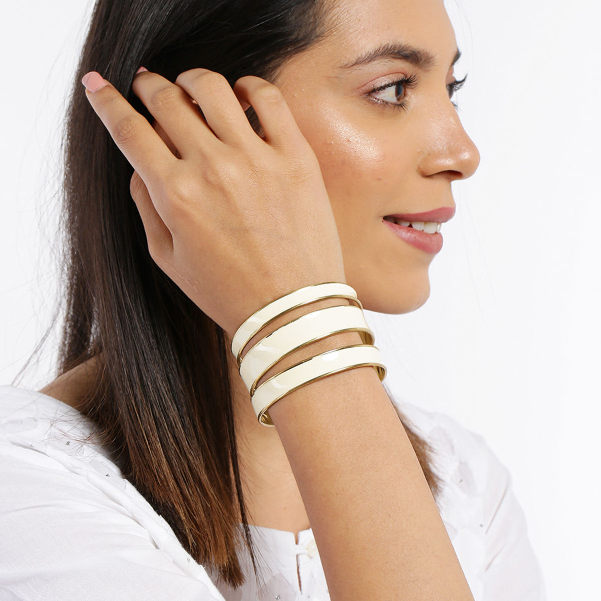 Buy Toniq Set Of 3 Beige Bangles Online