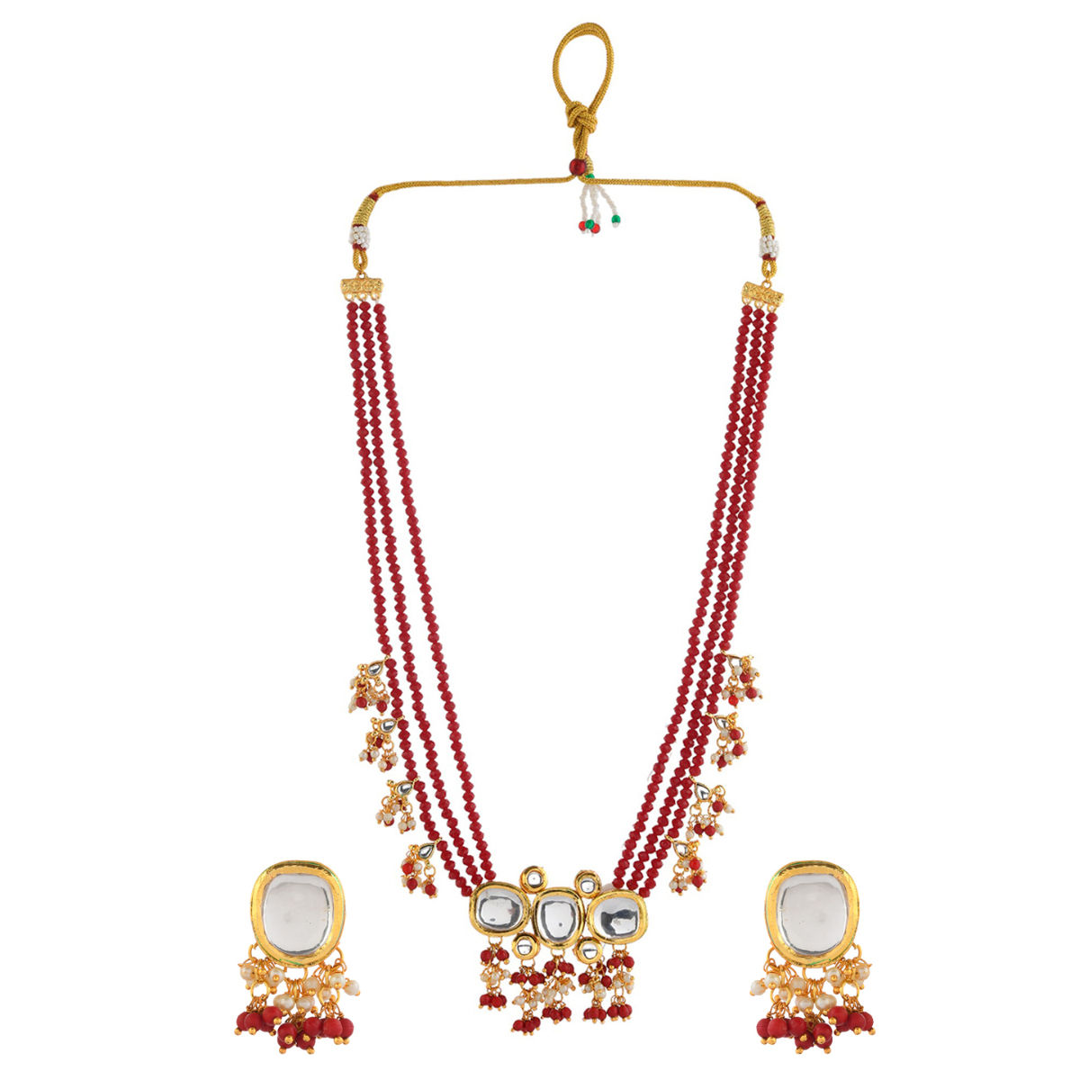 Buy Silvermerc Designs Red Bold Ruby Beaded Necklace Set Online