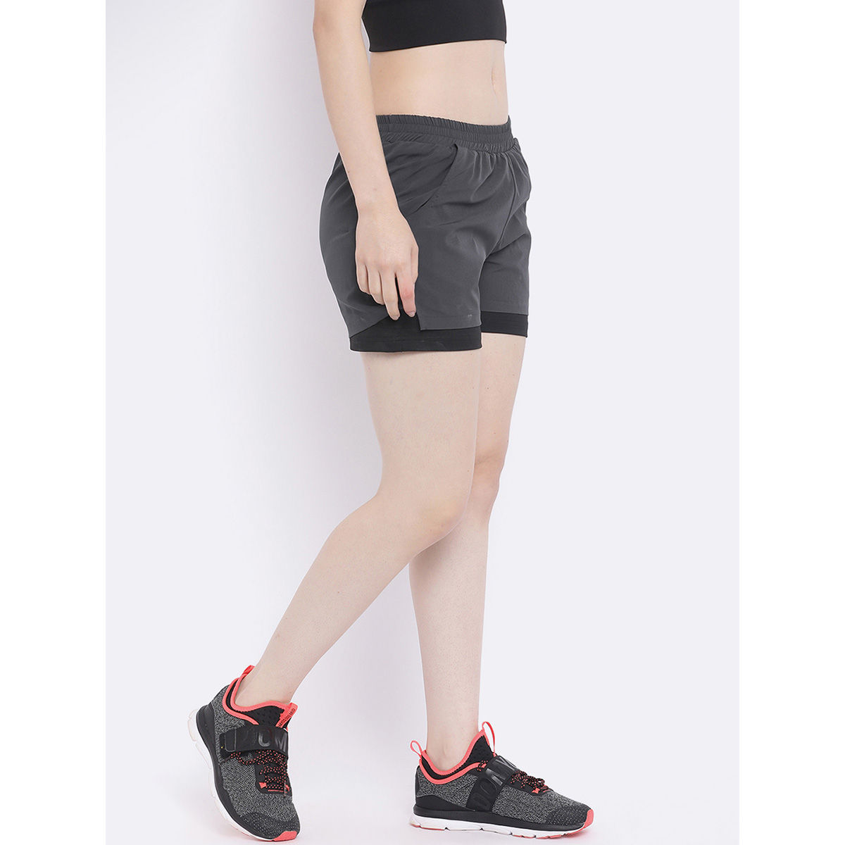 Buy CHKOKKO Double Layered Shorts For Women - Grey Online