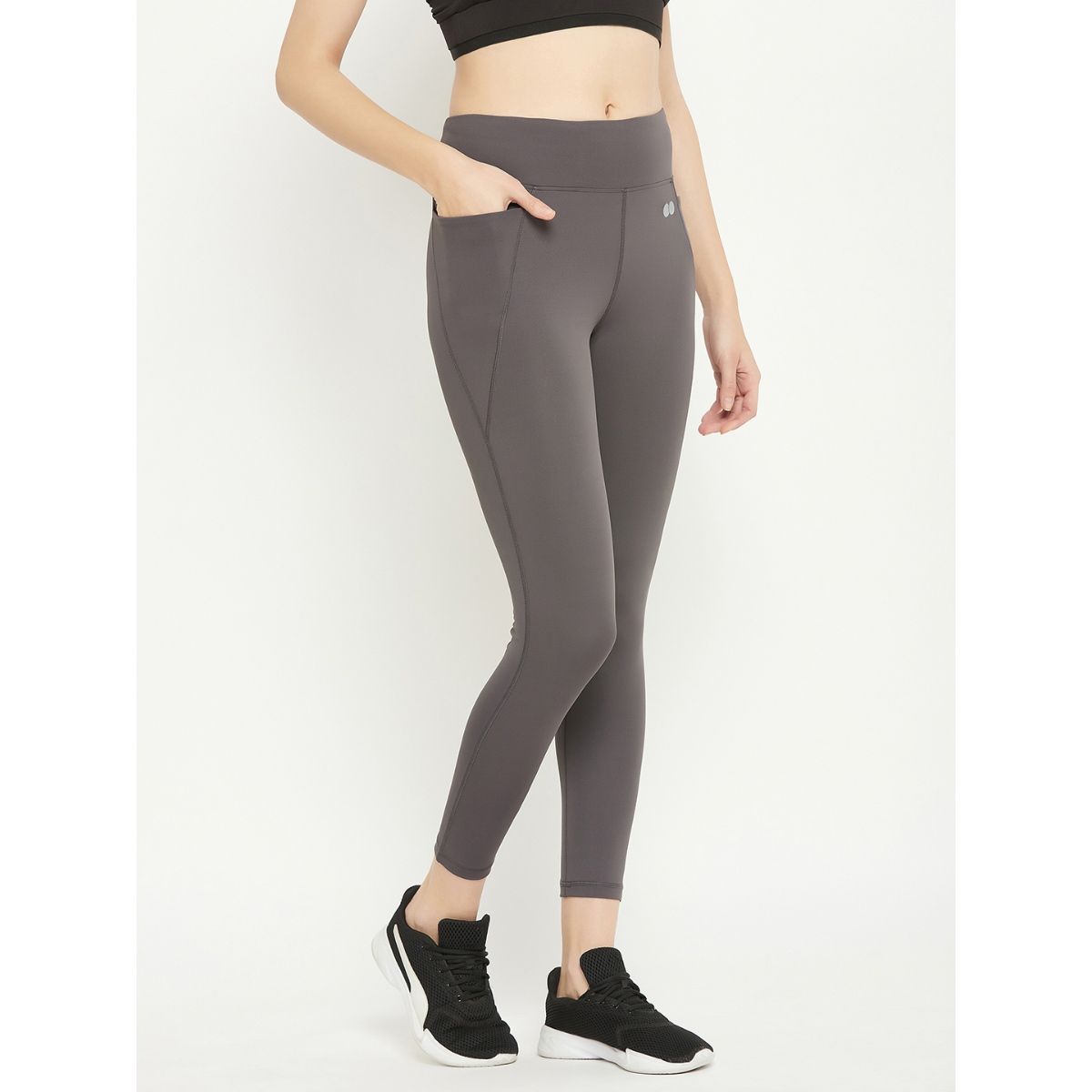 Buy Clovia Snug-Fit High-Rise 4 Pocket Active Tights in Dark Grey Online
