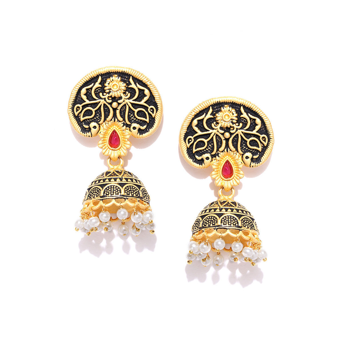Buy PANASH Black & Gold-Plated Antique Jhumka Earrings Online
