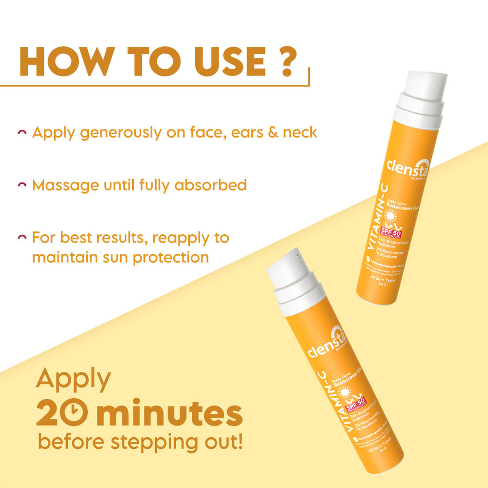 Buy Clensta Daily Glow Sunscreen Gel SPF 50 PA++++ with Vitamin C ...