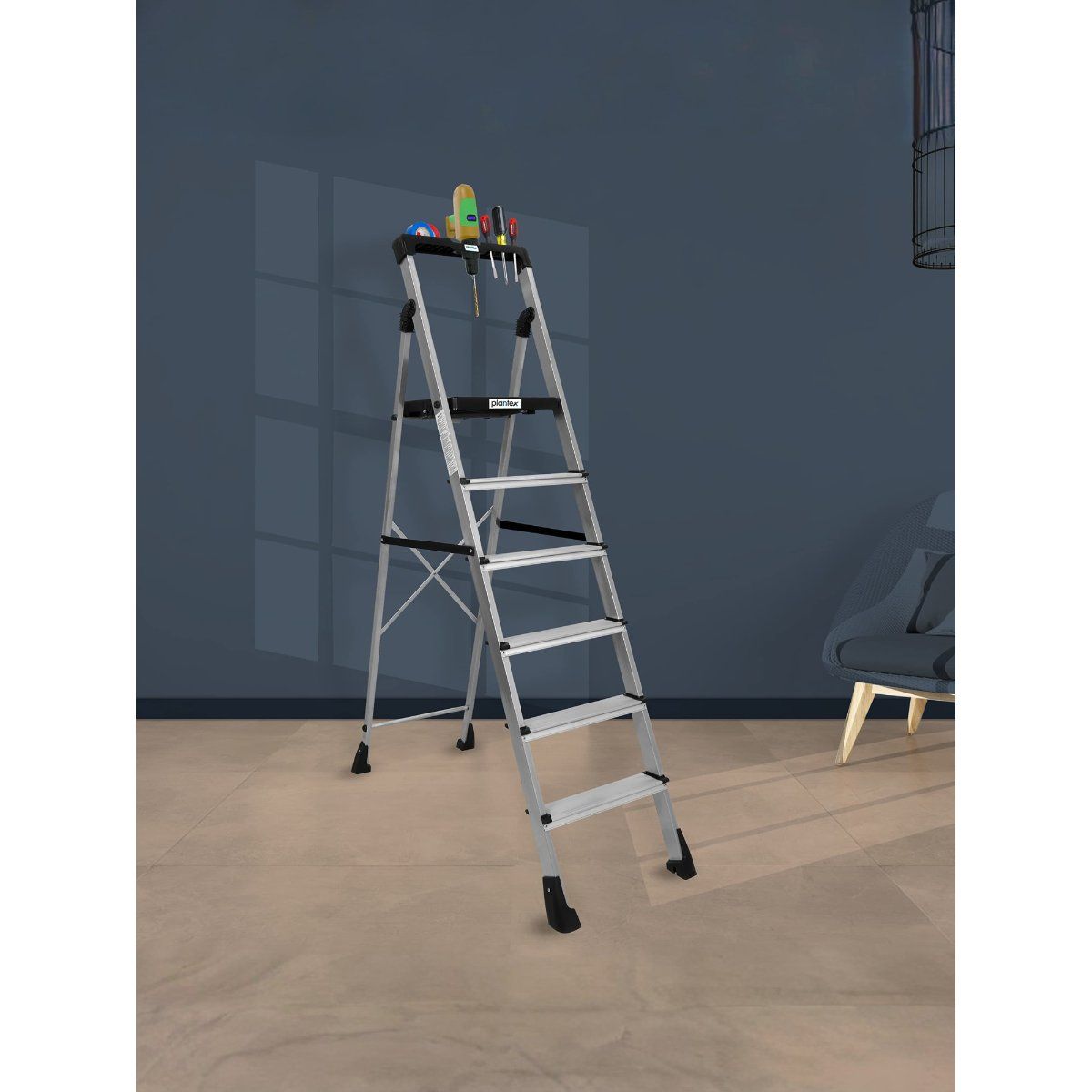 Buy Plantex Thor Aluminum Step Folding Ladder 6 Step-Advanced Locking ...