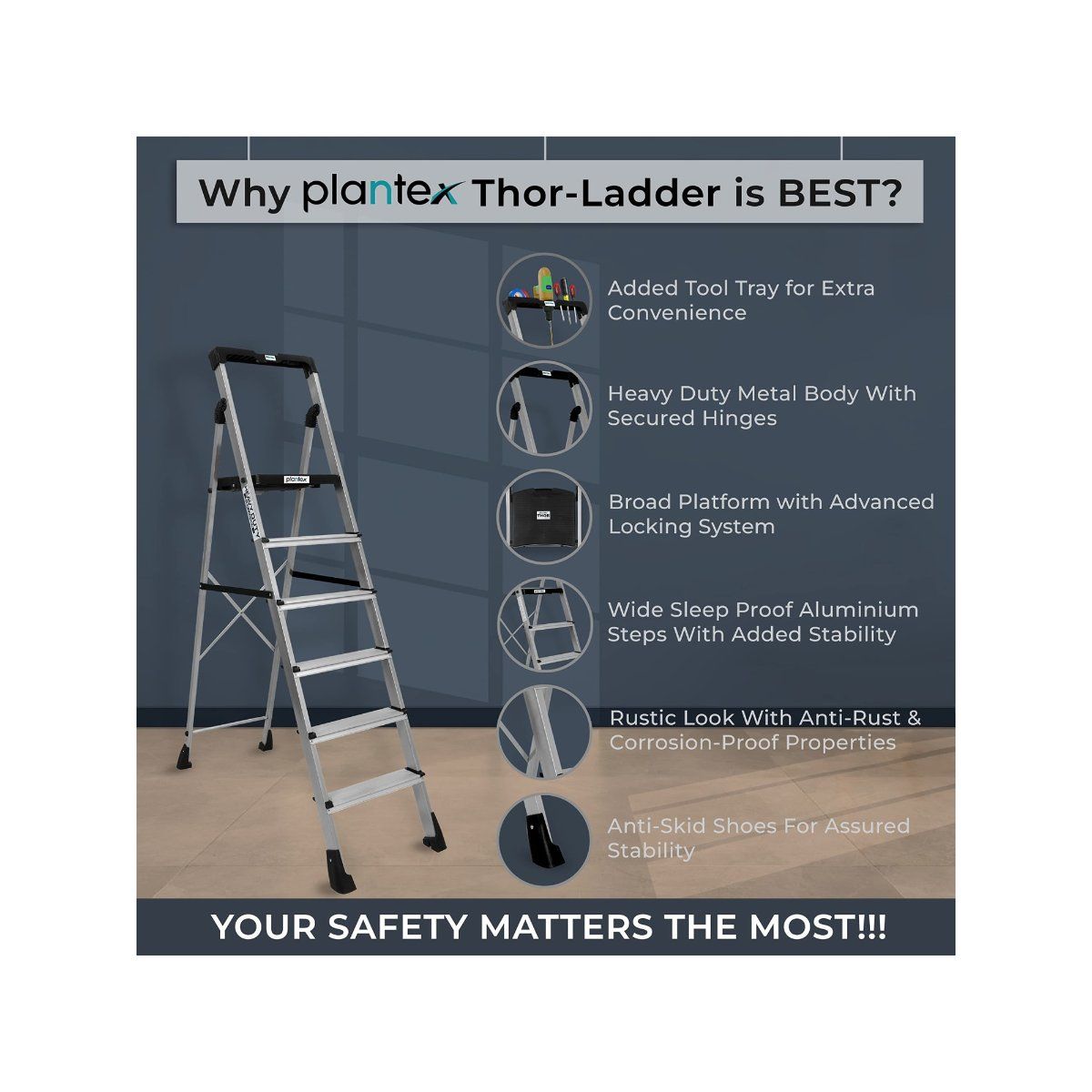 Buy Plantex Thor Aluminum Step Folding Ladder 6 Step-Advanced Locking ...