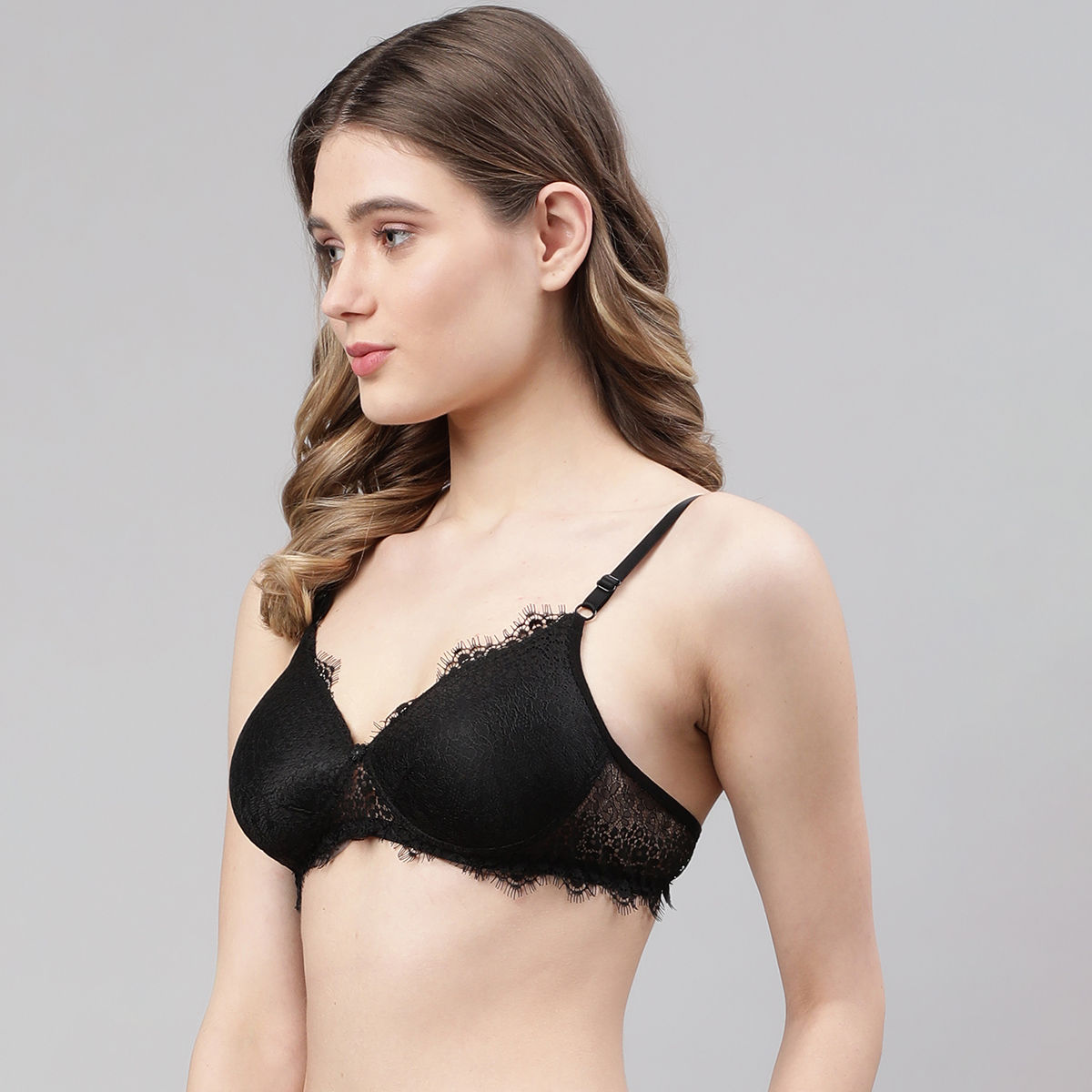 PrettyCat Padded Lace Tshirt bra - Black: Buy PrettyCat Padded Lace Tshirt bra - Black Online at ...
