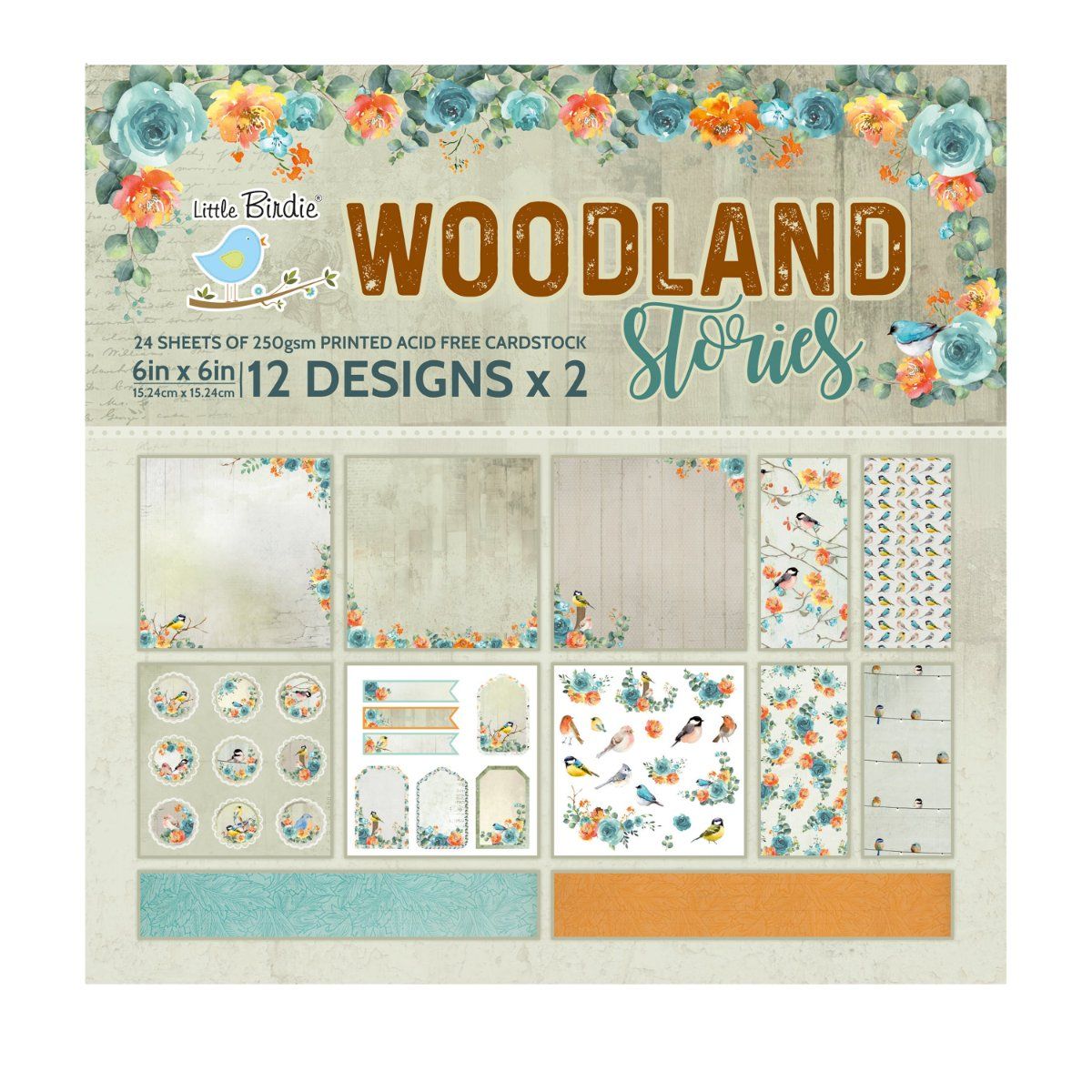 Buy Little Birdie Printed Cardstock Pack Designs, 24 Sheets, 230 GSM ...