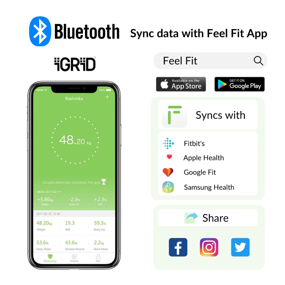 iGRiD BMI Scale for Body Weight with Feelfit Fitness App (IGBWS-890 ...