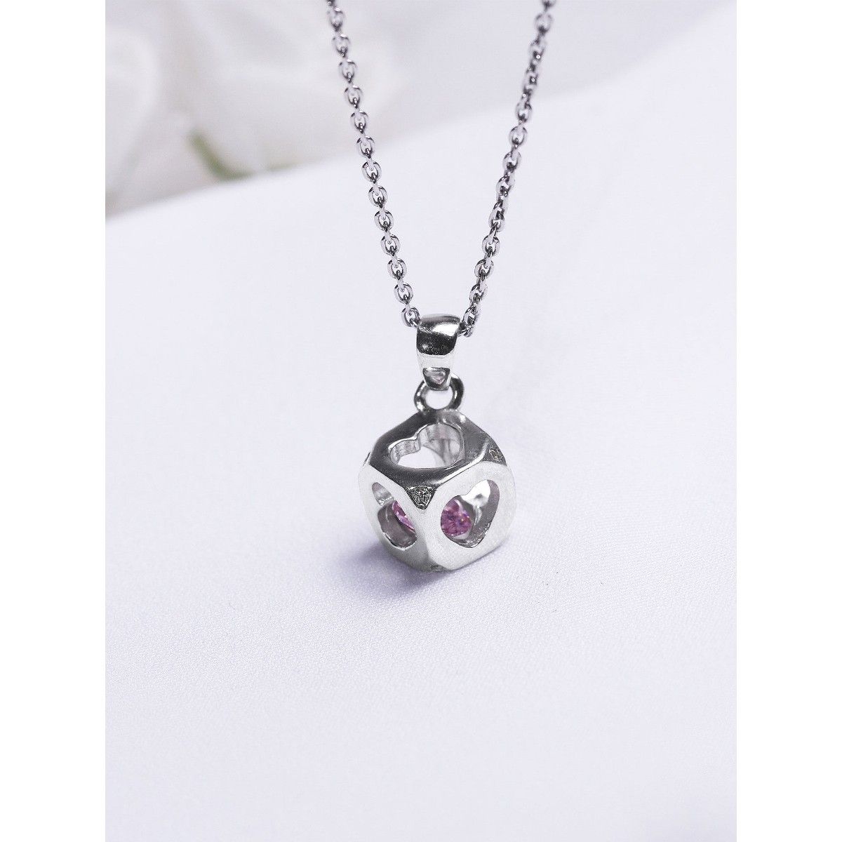 Buy GIVA 925 Sterling Silver Cherry Pink Heart Cube Pendant with Link ...