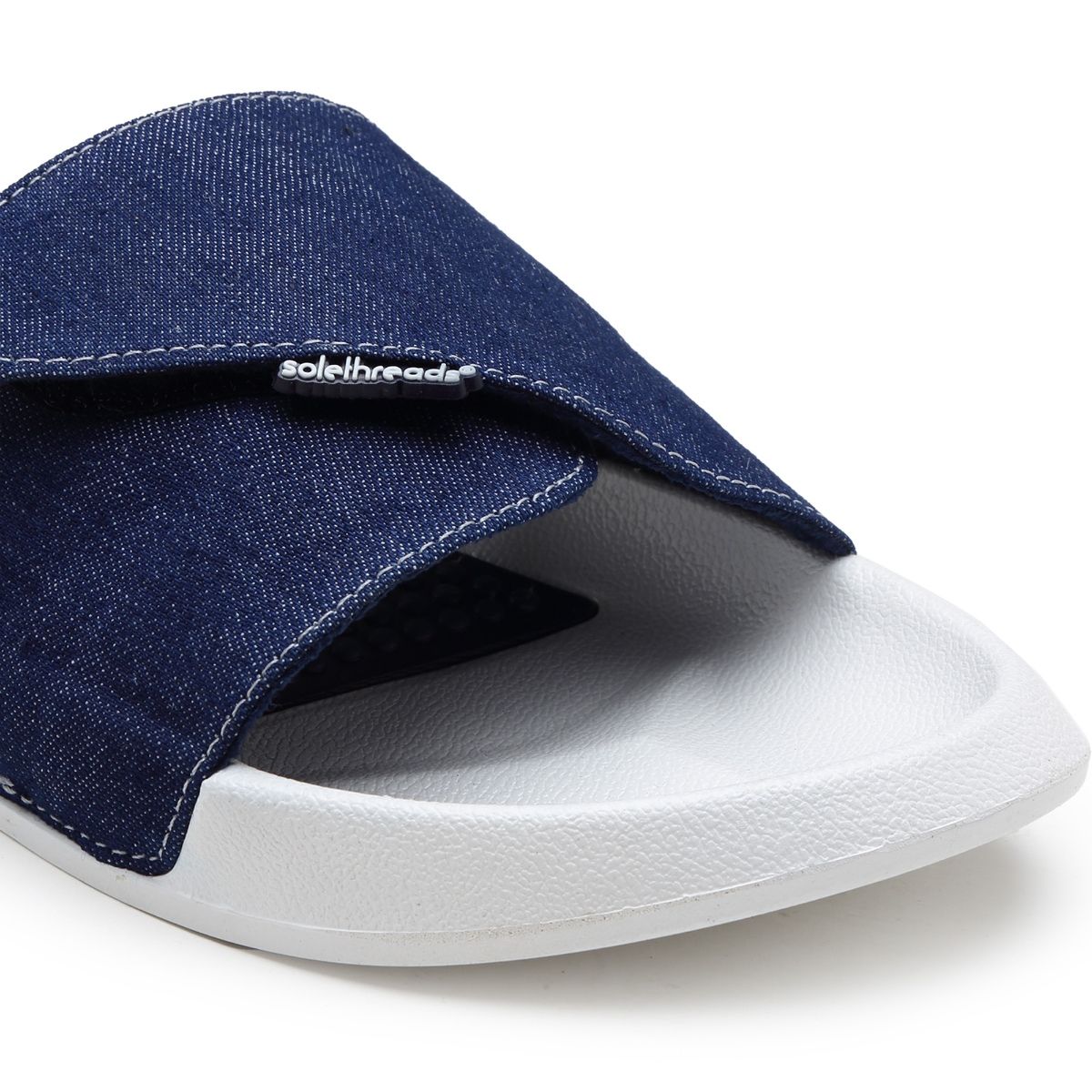Buy SOLETHREADS Denim Slides White Solid Men Sliders Online