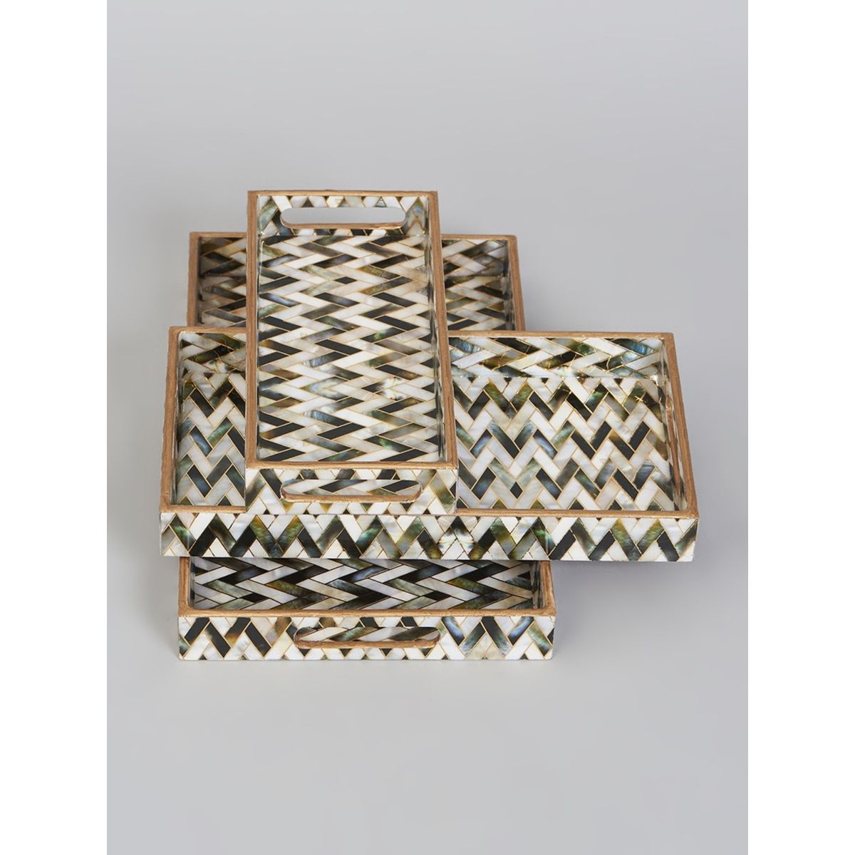 Assemblage Chevron Grey Wooden Tray Set of 3: Buy Assemblage Chevron ...