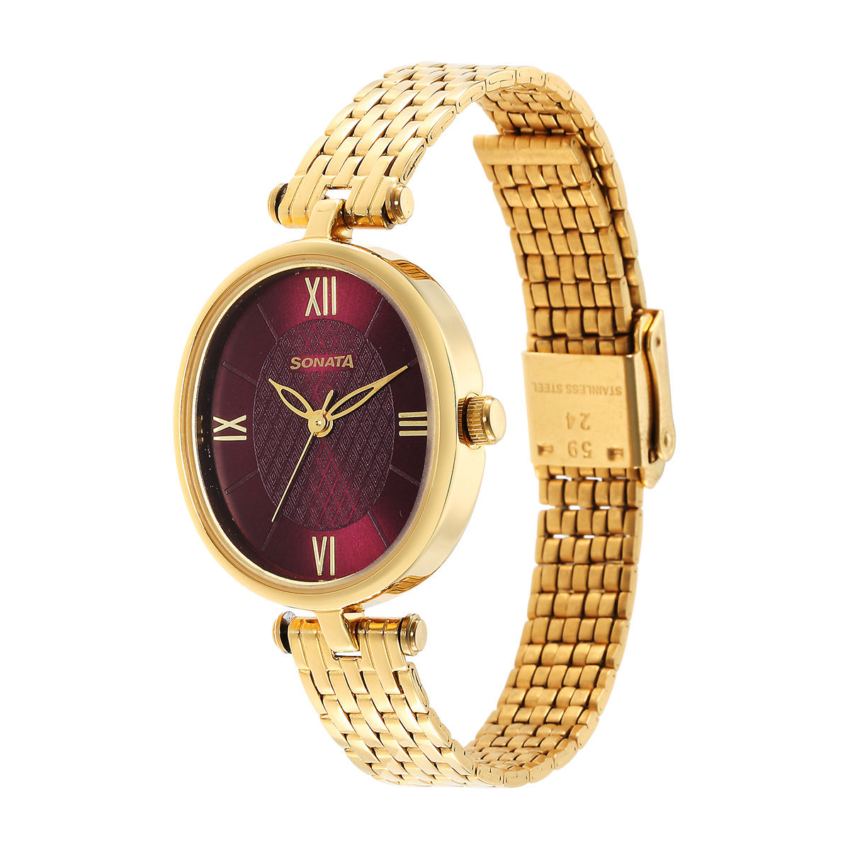 Buy Sonata Classic Gold 8181YM01 Maroon Dial Analog watch for Women Online