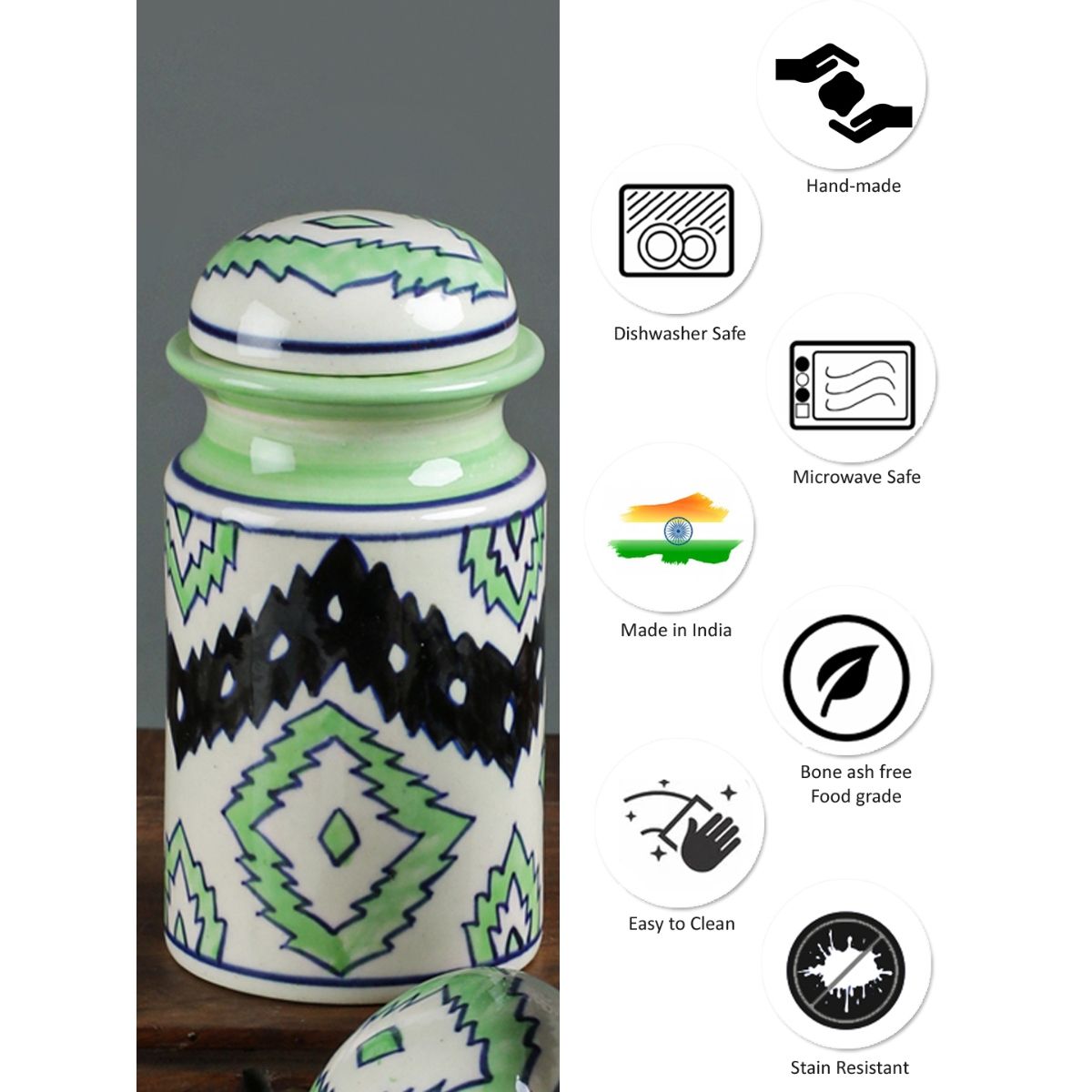 Buy VarEesha Aztec Green Black Air Tight Ceramic Jars Online