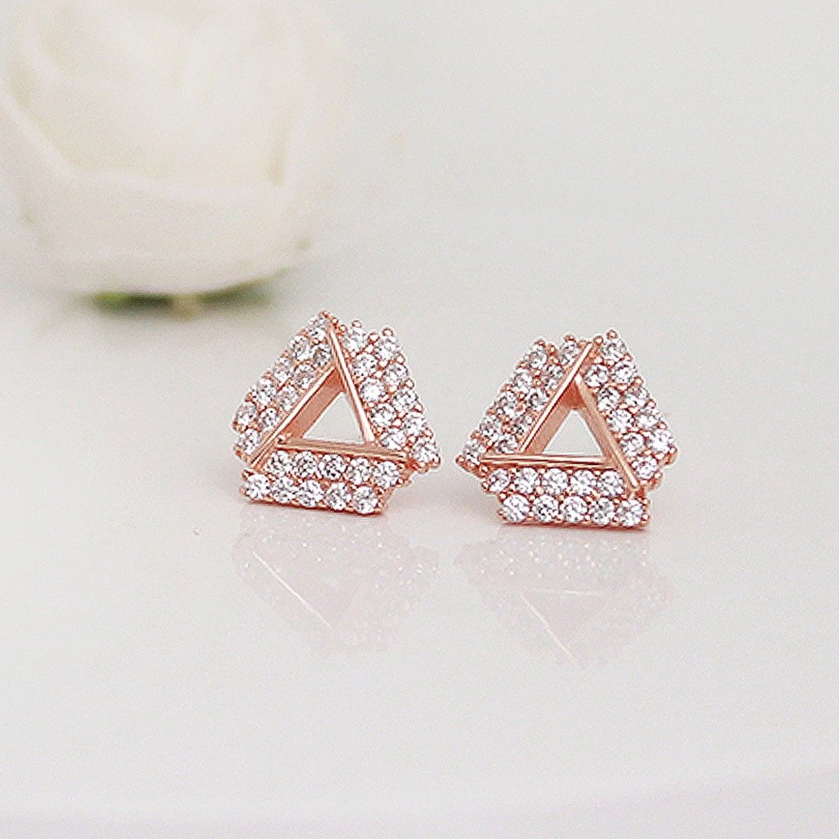 Buy Giva 925 Sterling Rose Gold Zircon Triangle Stud Earrings For Women ...