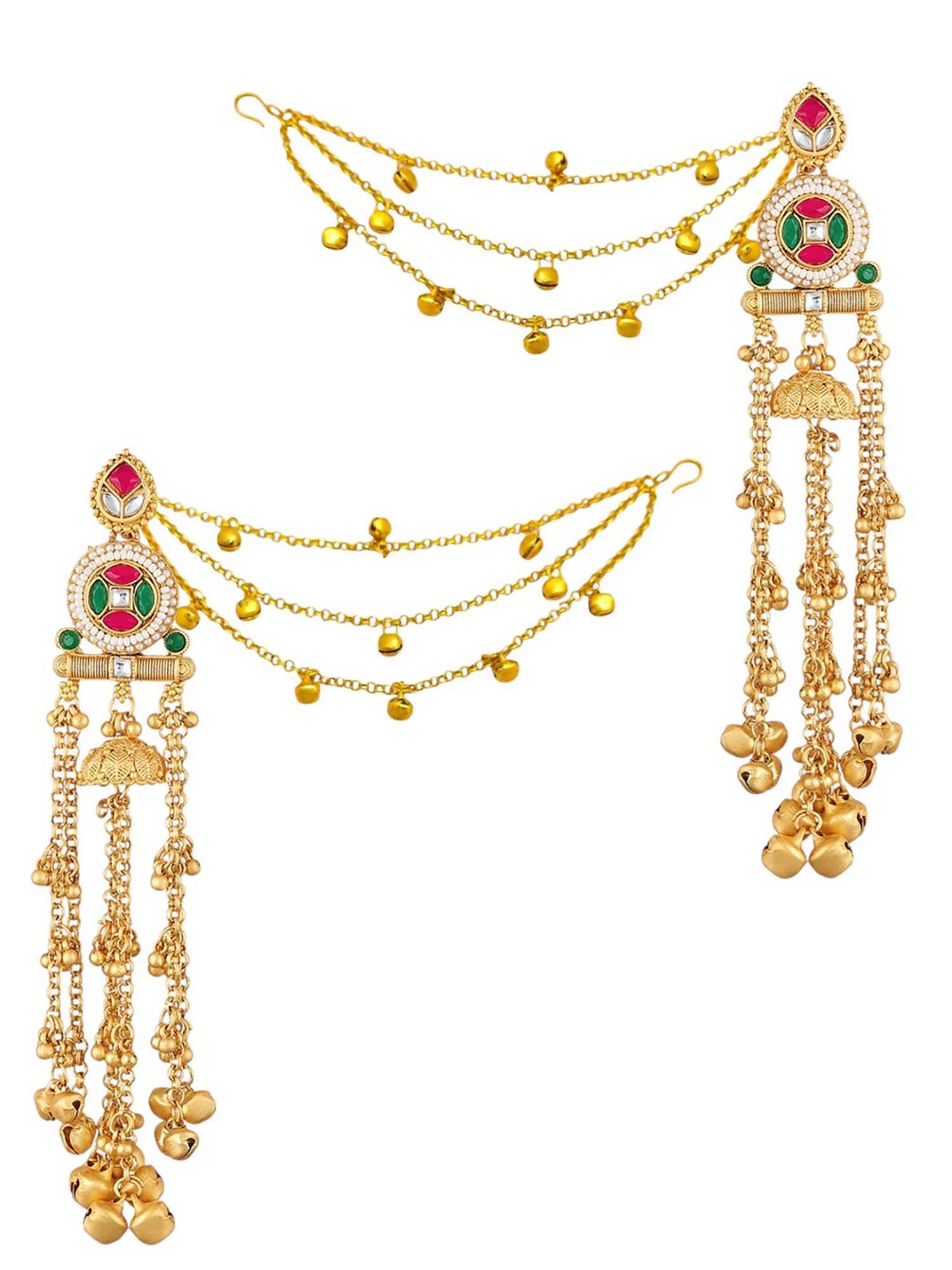 Buy OOMPH Gold Heritage Hair Kaan Chain Ghungroo Detailing Kashmiri ...