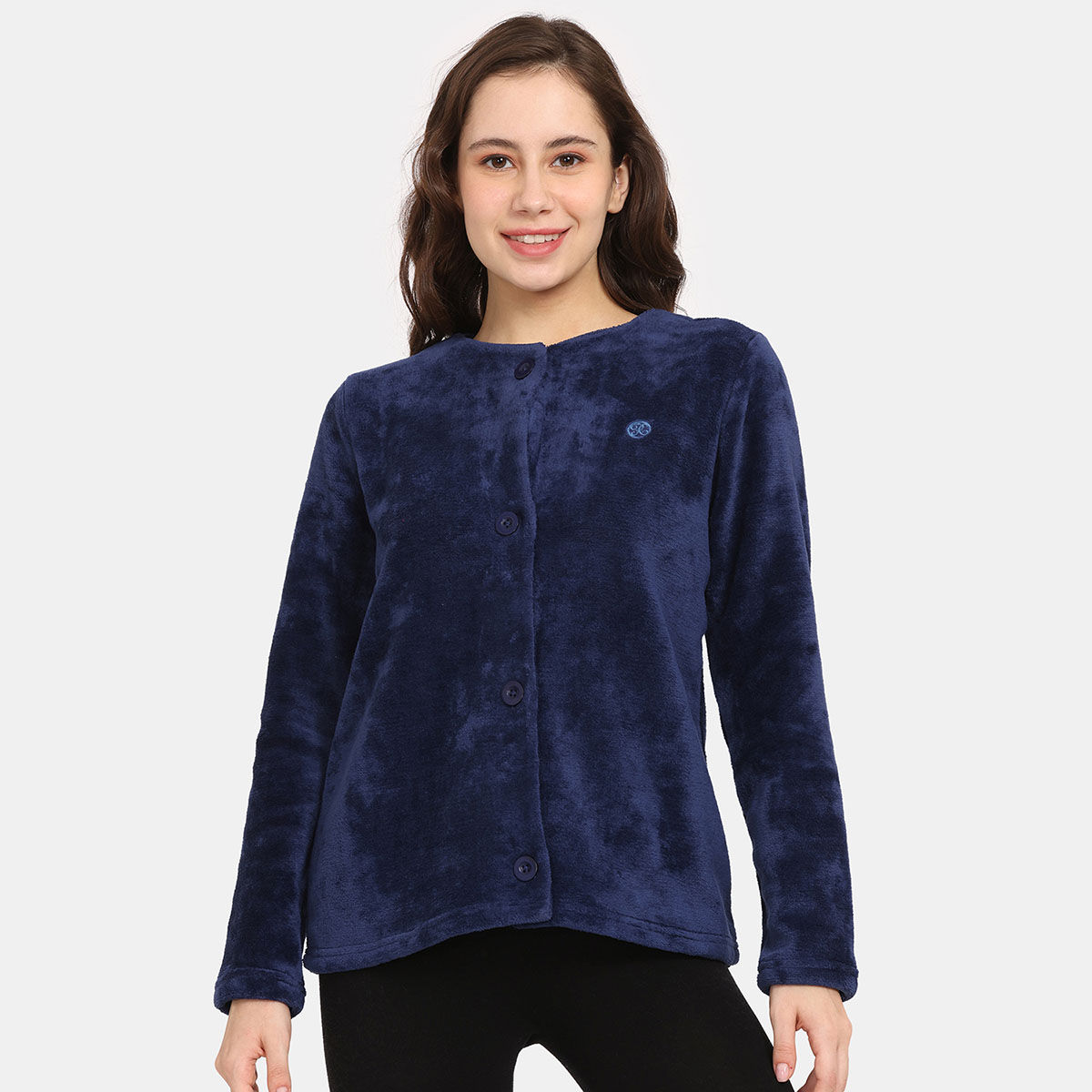 Buy Zivame Rosaline Minky Plush Knit Poly Cardigan - Ocean Caveran Online