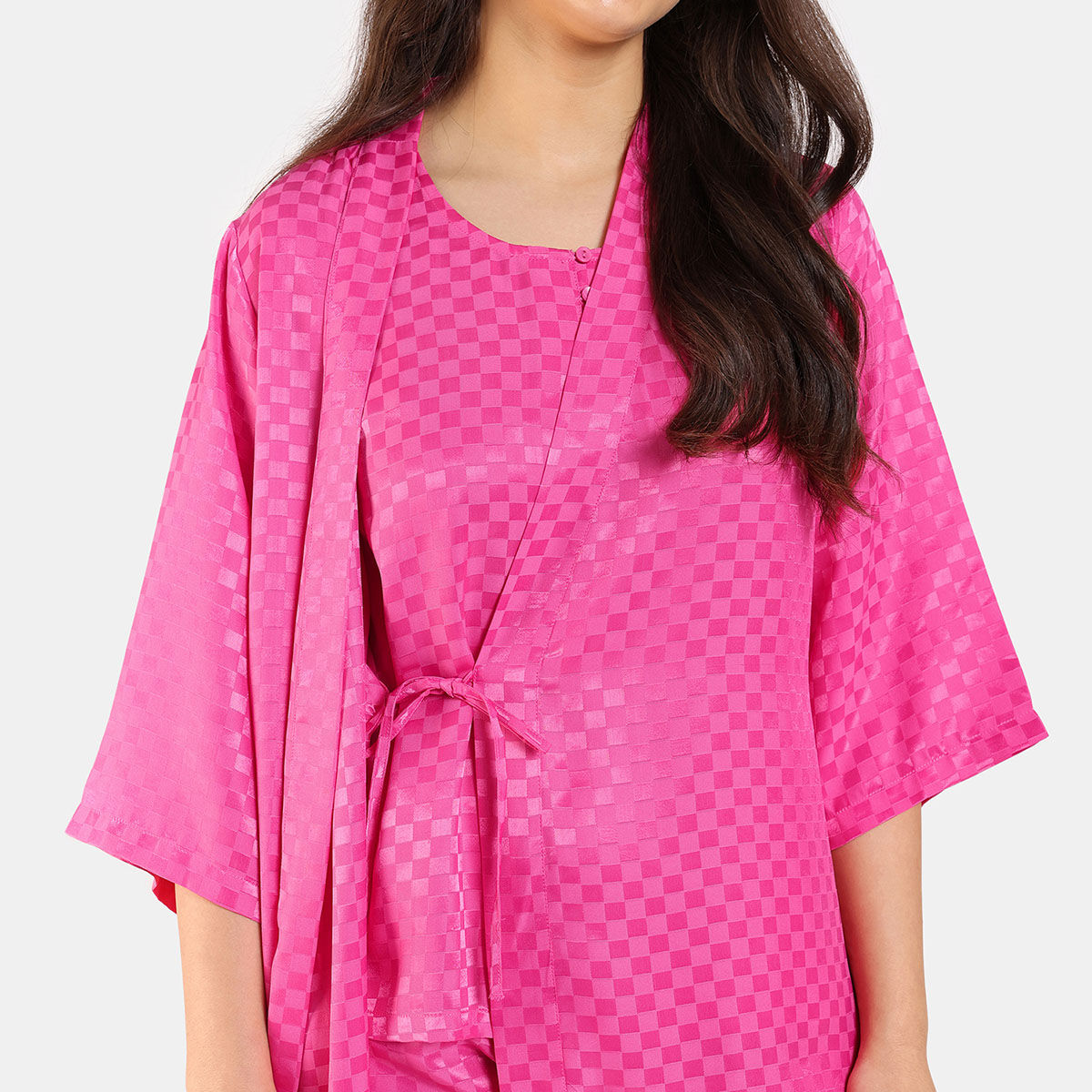 Buy Zivame Checkered Sheen Woven Robe - Pink Yarrow (Set of 2) Online