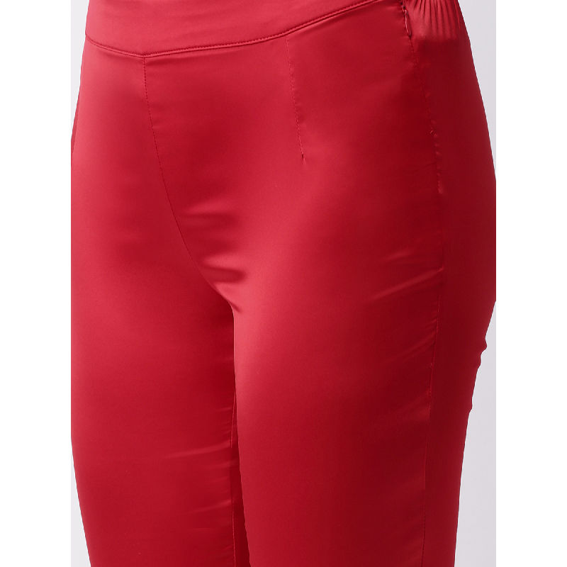 Buy Go Colors Dark Red Shiny Pants (S) Online