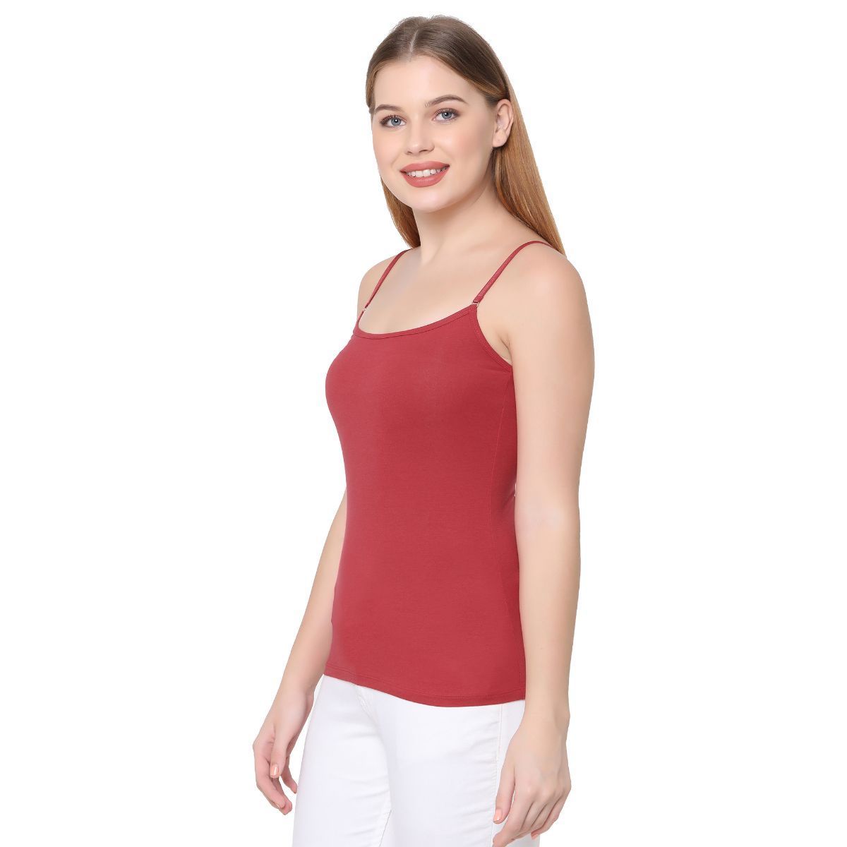 SOIE Women's Solid Cotton Spandex Camisole - Red: Buy SOIE Women's ...