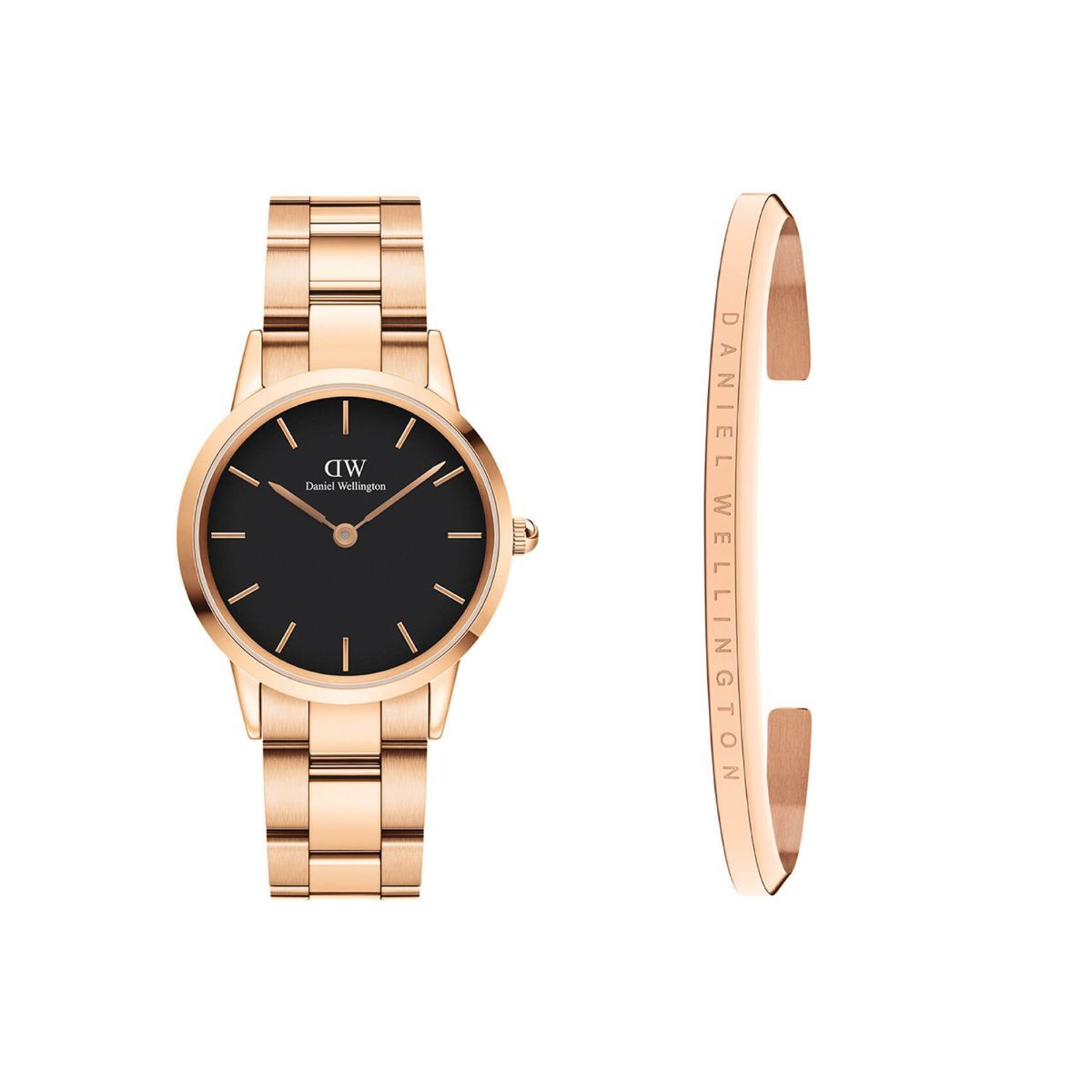 Buy Daniel Wellington Gift Set Iconic Link Rose Gold 32mm Black Dial ...