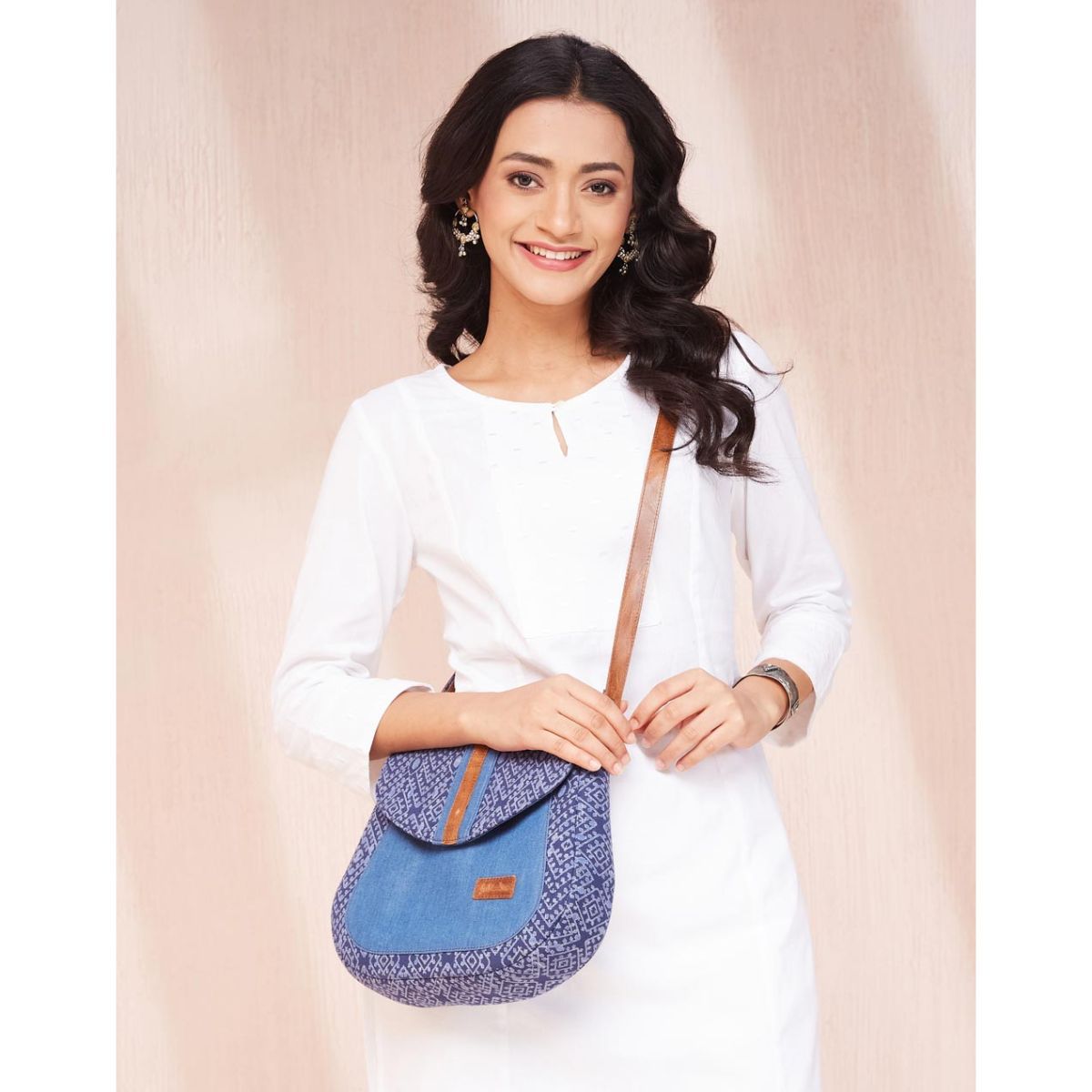 Buy Fabindia Blue Cotton Sling Bag Online