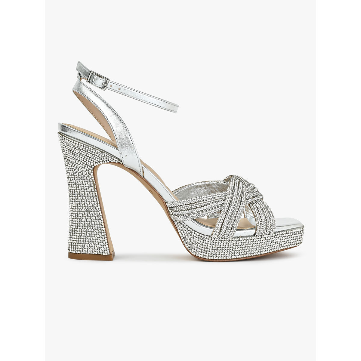 Buy Aldo Silver Square Toe Strappy Block Sandal Heels Online