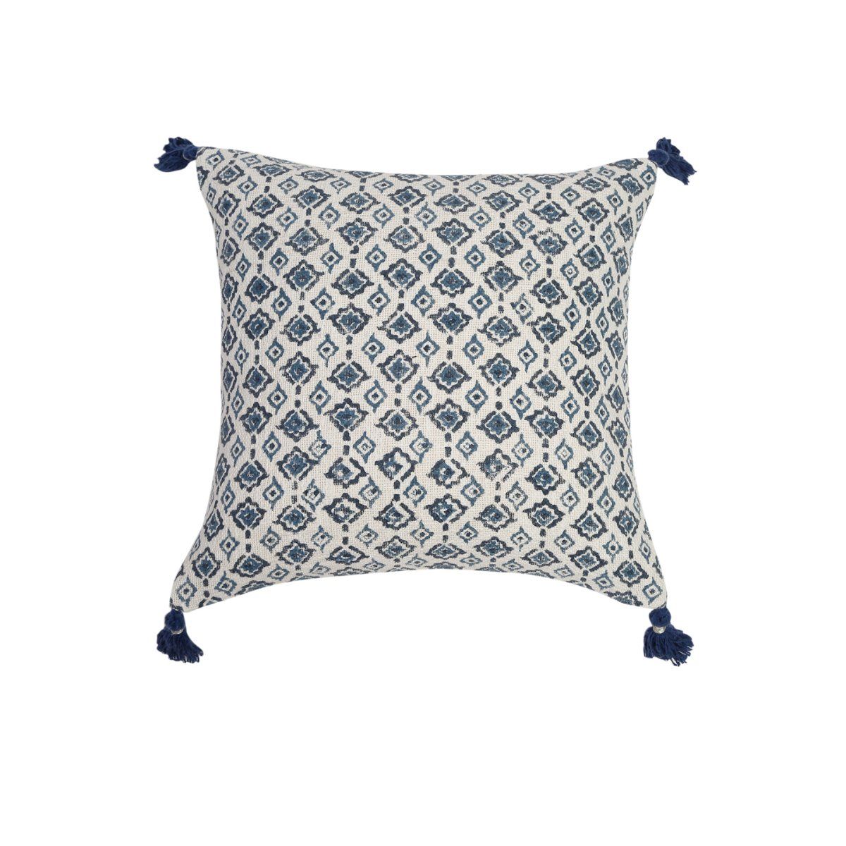 Buy Eyda Hand Block Blue Color Cushion Cover Set of 2(18x18 Inch) Online