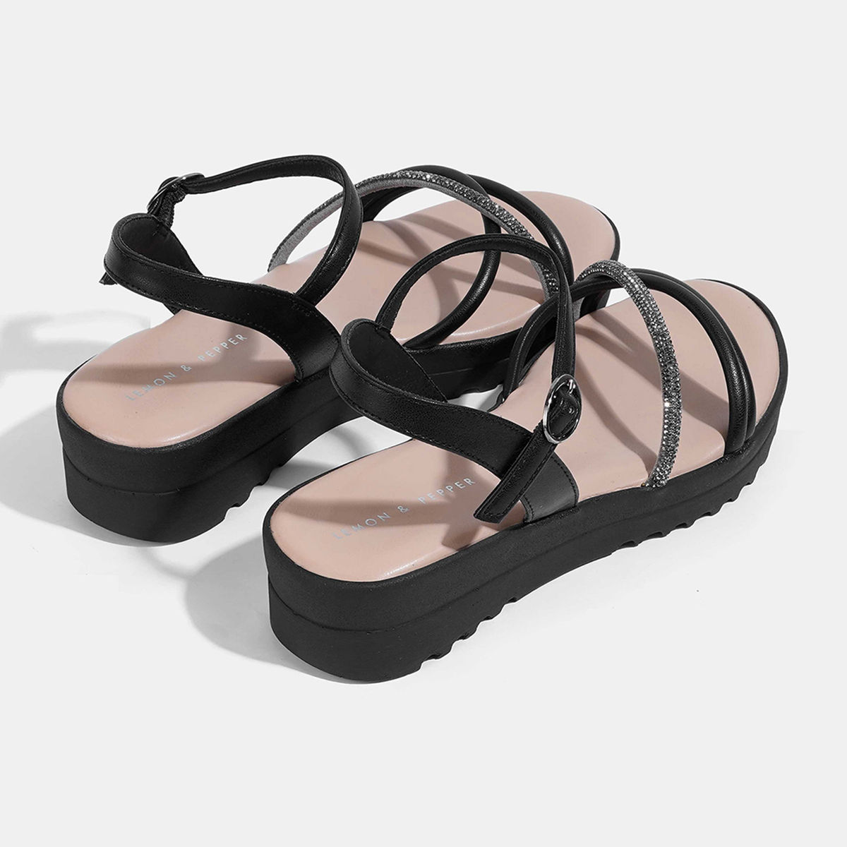Buy Lemon & Pepper Black Flat Sandals Online