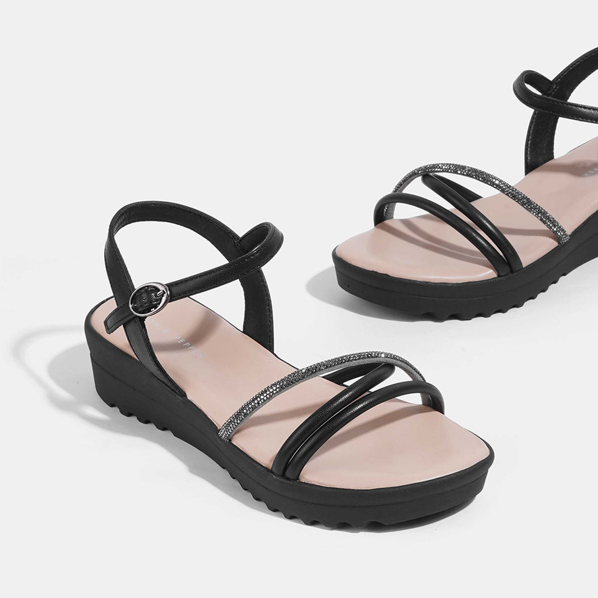 Buy Lemon & Pepper Black Flat Sandals Online