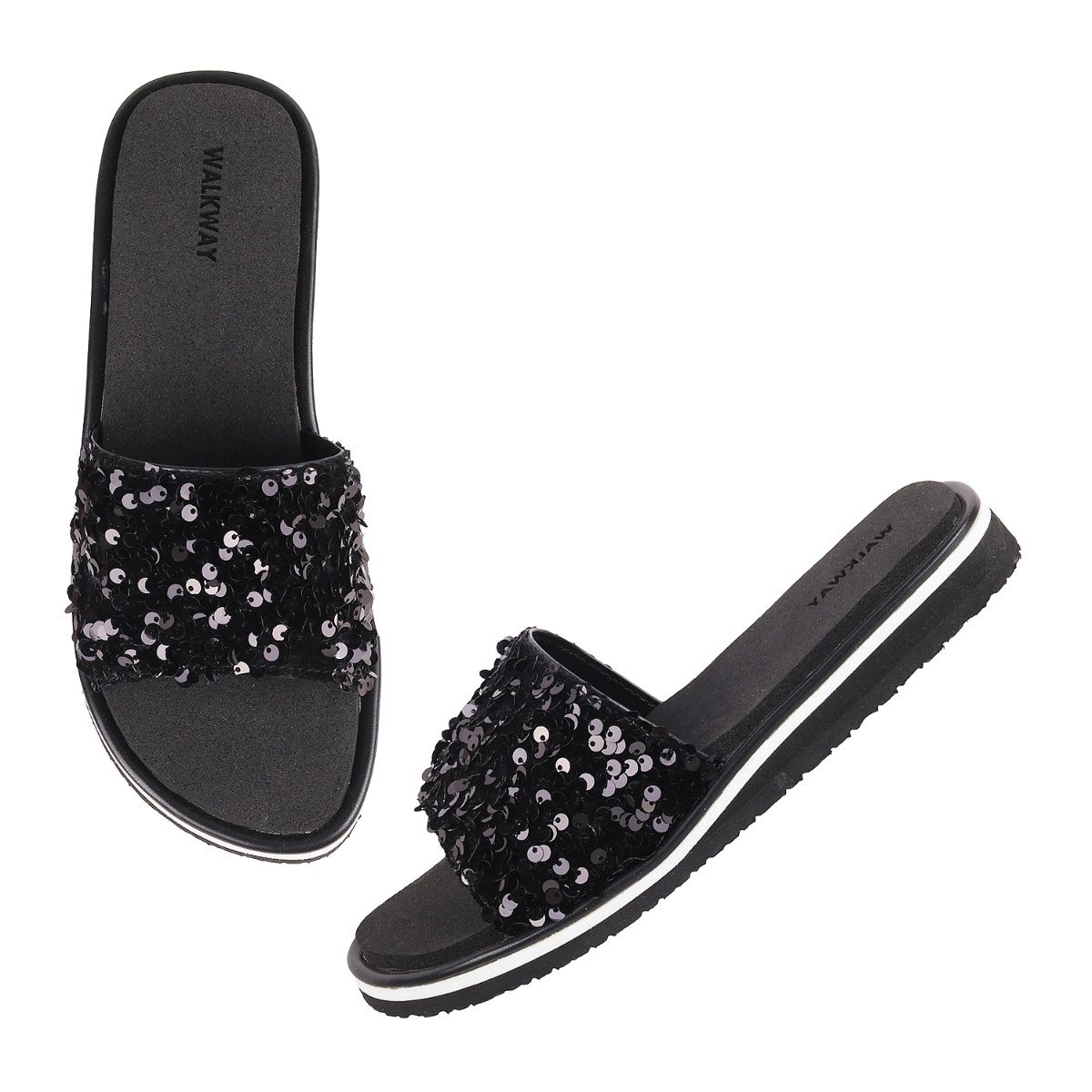 Walkway Black Synthetic Embellished Sliders: Buy Walkway Black ...