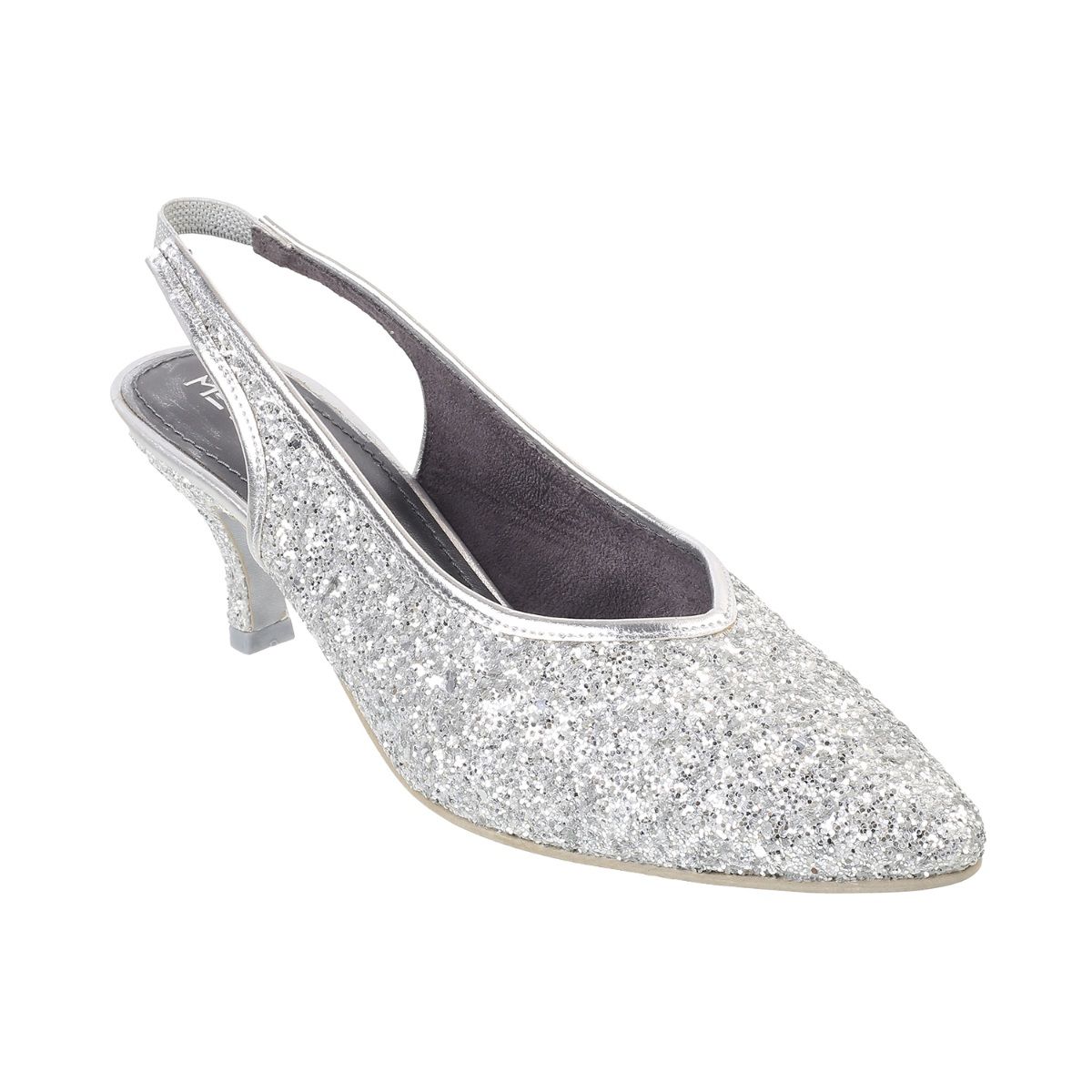 Buy Metro Womens Silver Mules Metro Silver Synthetic Embellished Heels ...