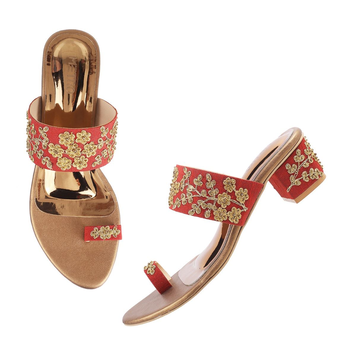 Buy Metro Womens Maroon Block Heel ChappalsMetro Maroon Blended Fabric ...