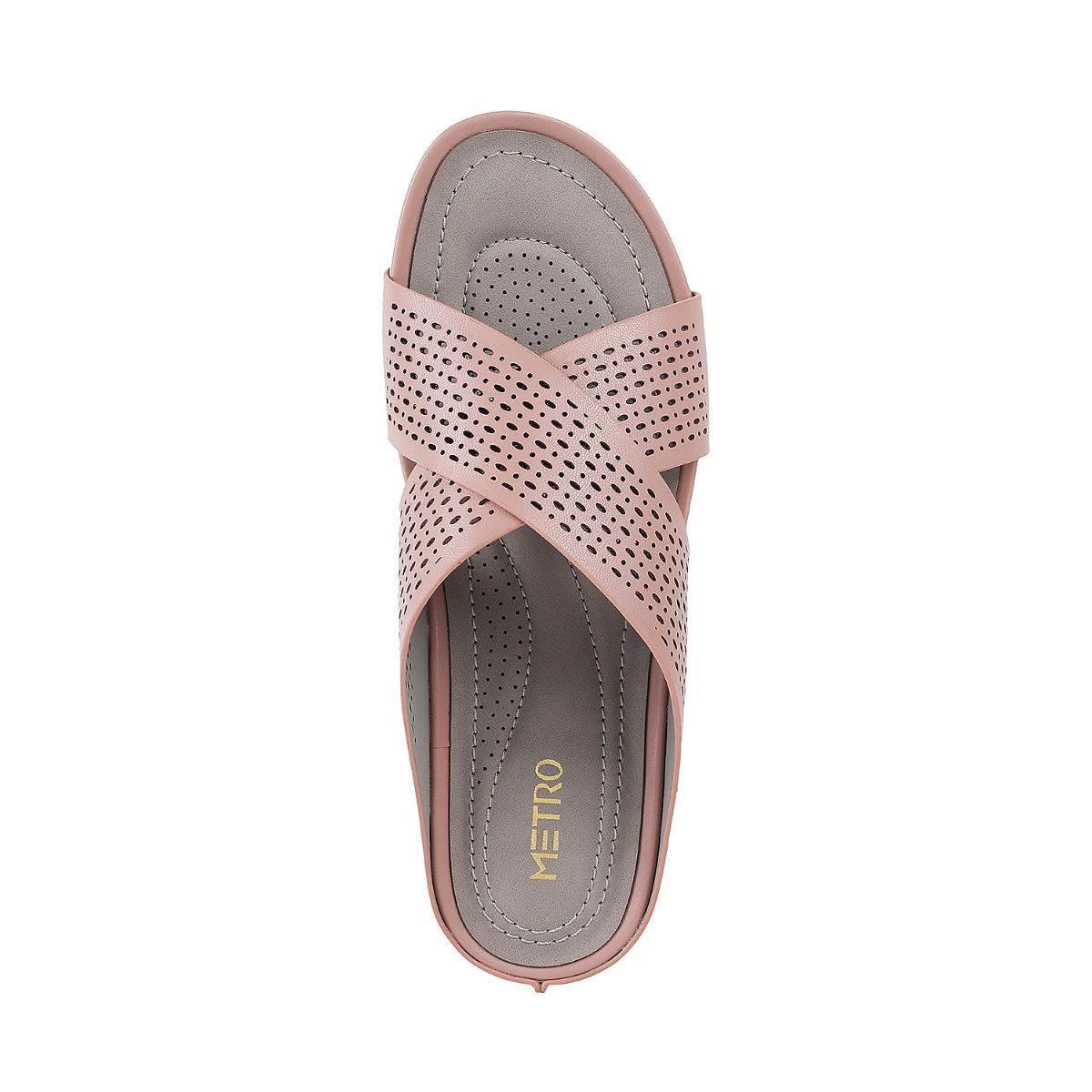 Buy Metro Peach Synthetic Textured Sandals Online