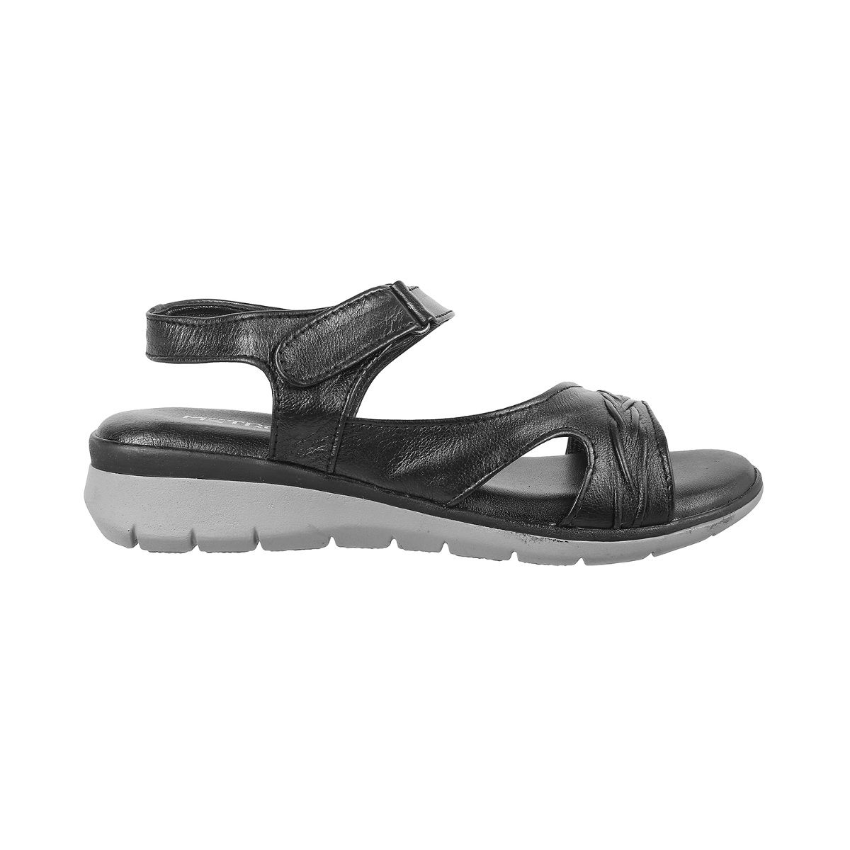 Buy Metro Womens Black Flat SandalsMetro Black Synthetic Textured ...